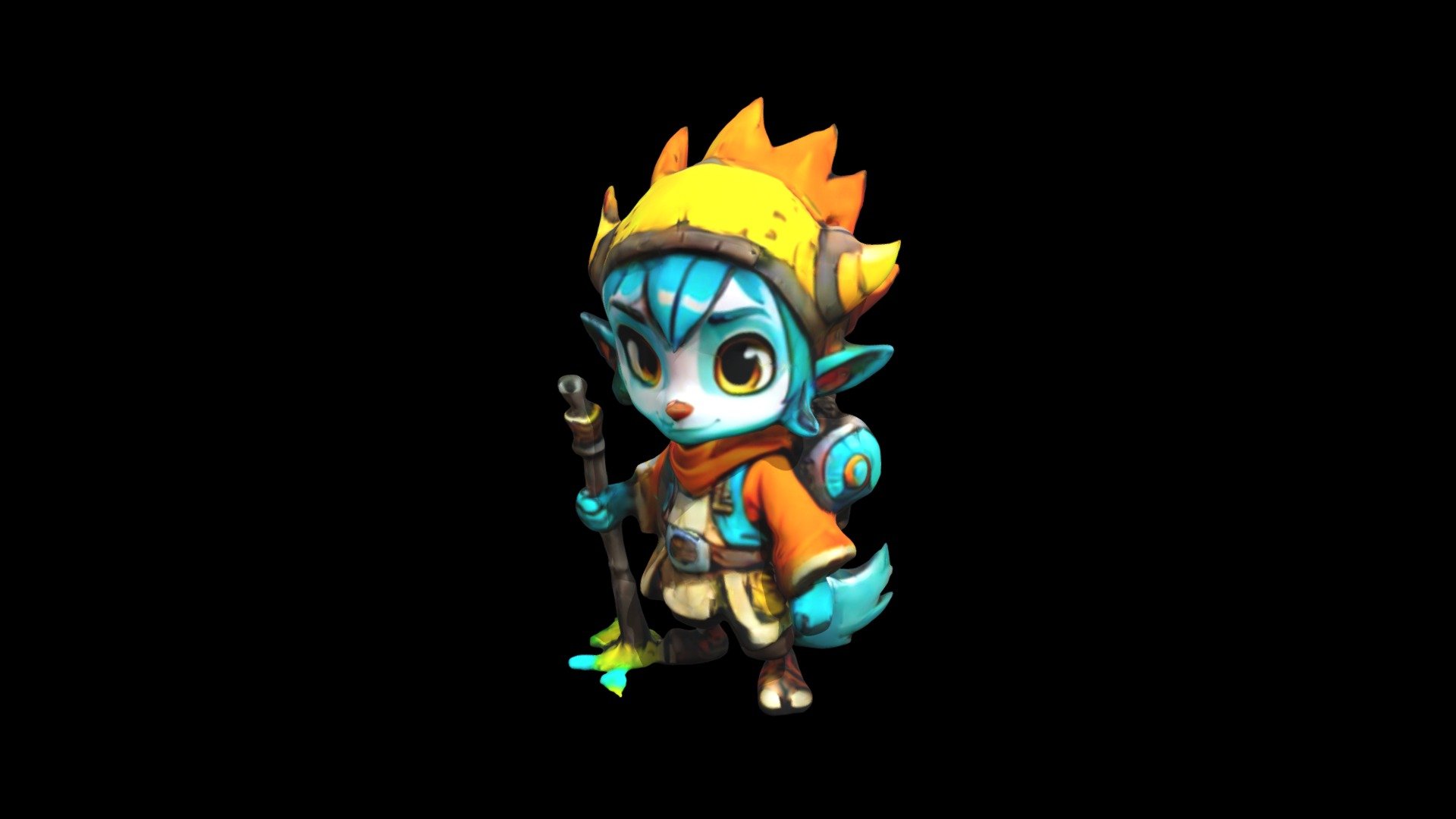The adorable cartoon character, a blue-skinned, - Download Free 3D ...