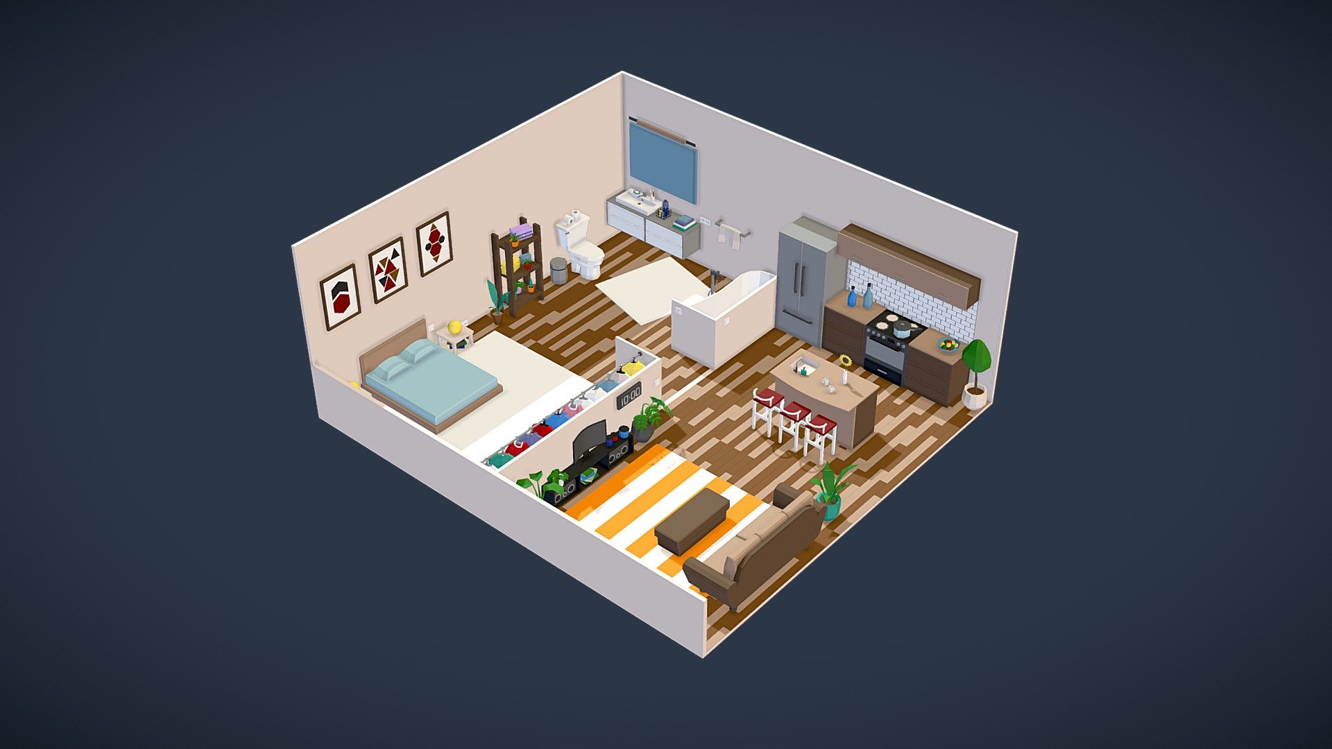 Low Poly Apartment n9 - 3D model by Mnostva [ee6cd2a] - Sketchfab