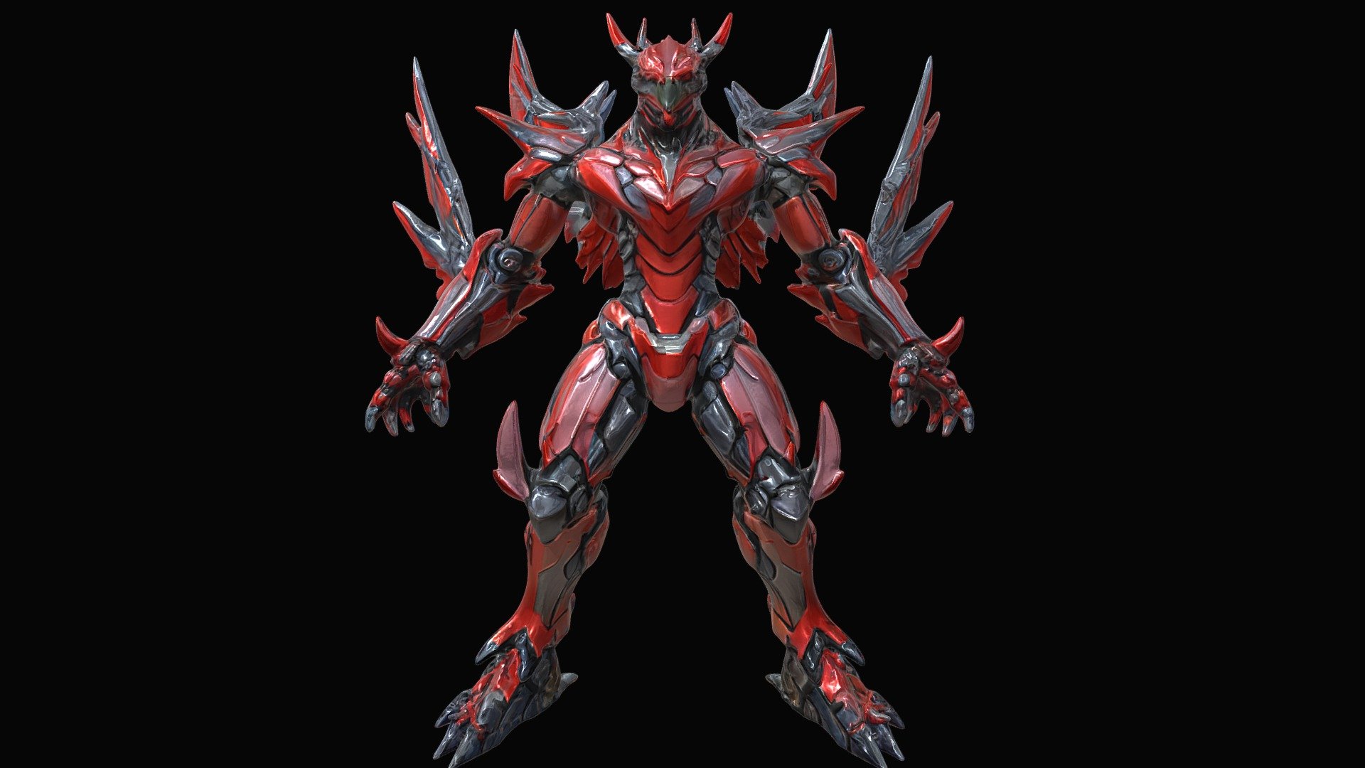 Dragon_Mecha_Knight_Red-Silver-PBR-HI - 3D model by DaMoGZian [ee6e848 ...