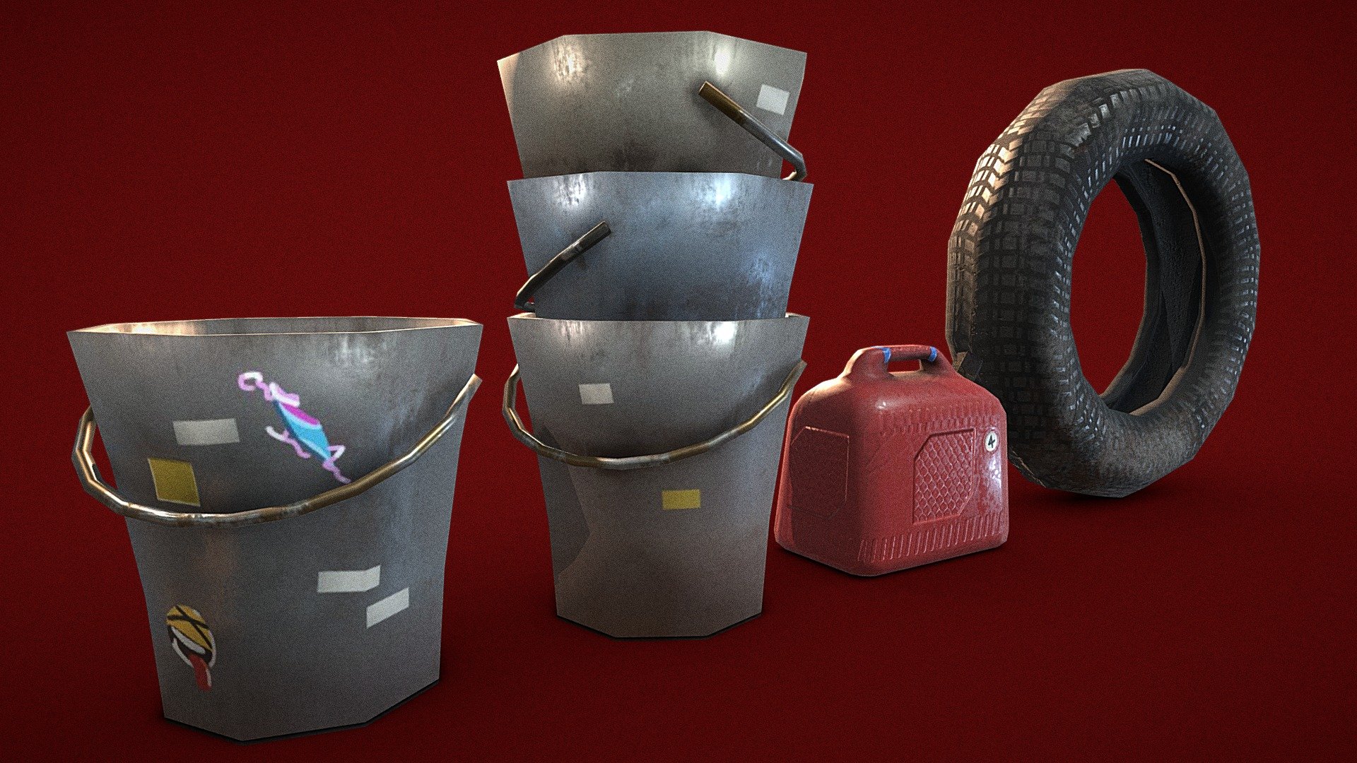 Buckets Gas can Tire (2K Low-Poly) - Download Free 3D model by Minh ...