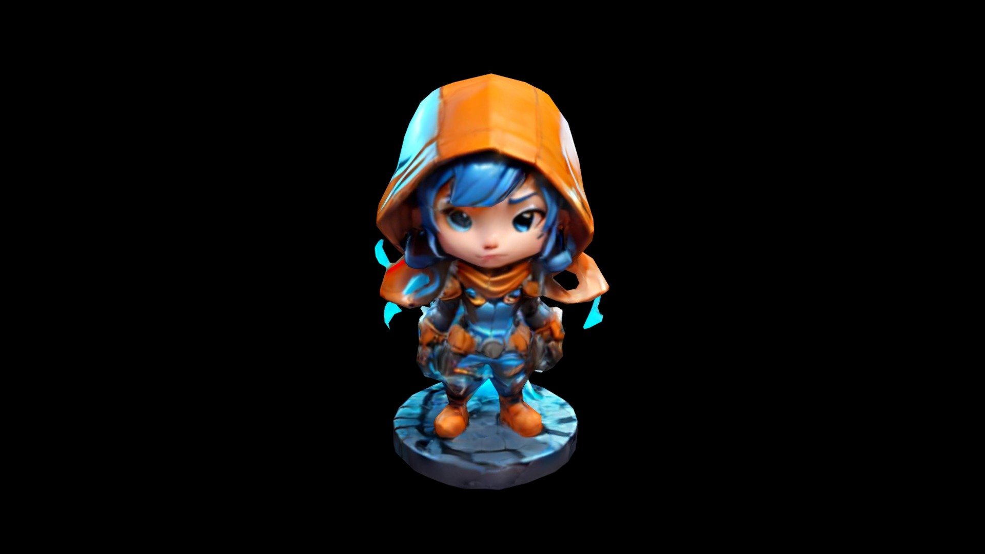 Anime-style character with blue hair and orange - Download Free 3D ...