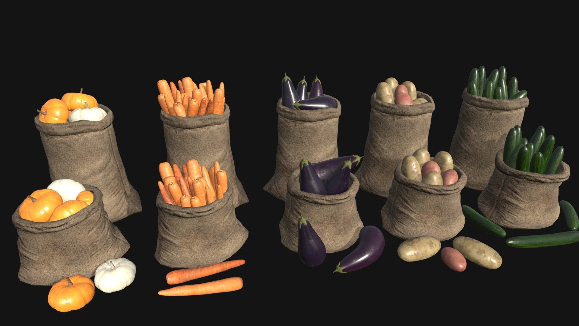 Medieval Vegetable Food Sacks Pack - Buy Royalty Free 3D model by ...