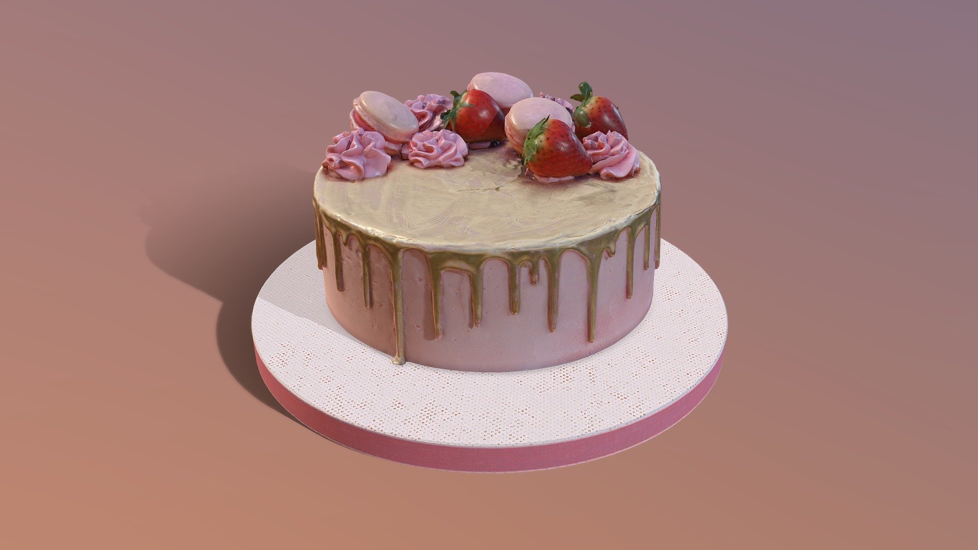 Golden Strawberry Drip Cake - Buy Royalty Free 3D model by Cakesburg ...