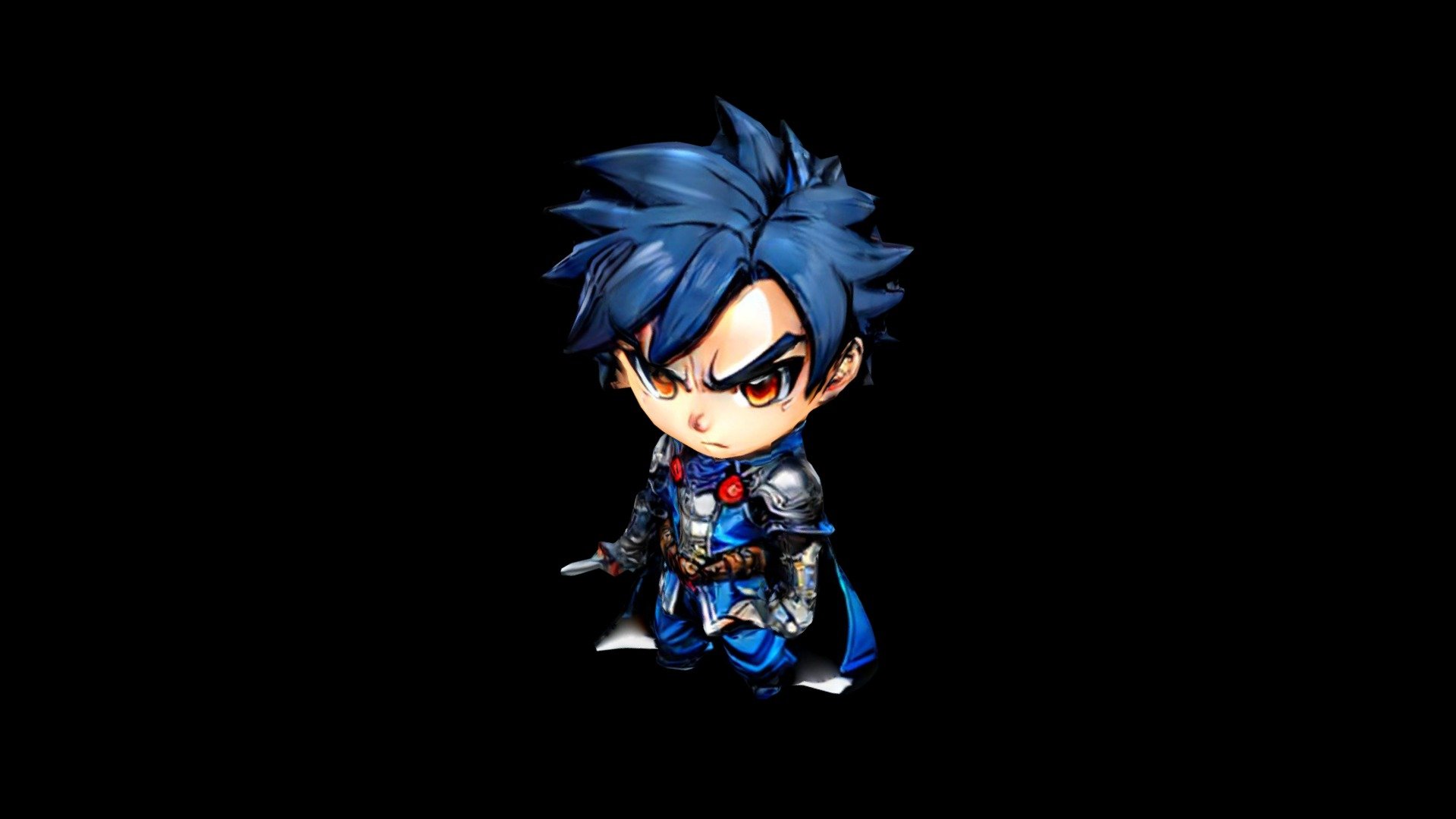 A chibi style character with blue hair and a swo - Download Free 3D ...