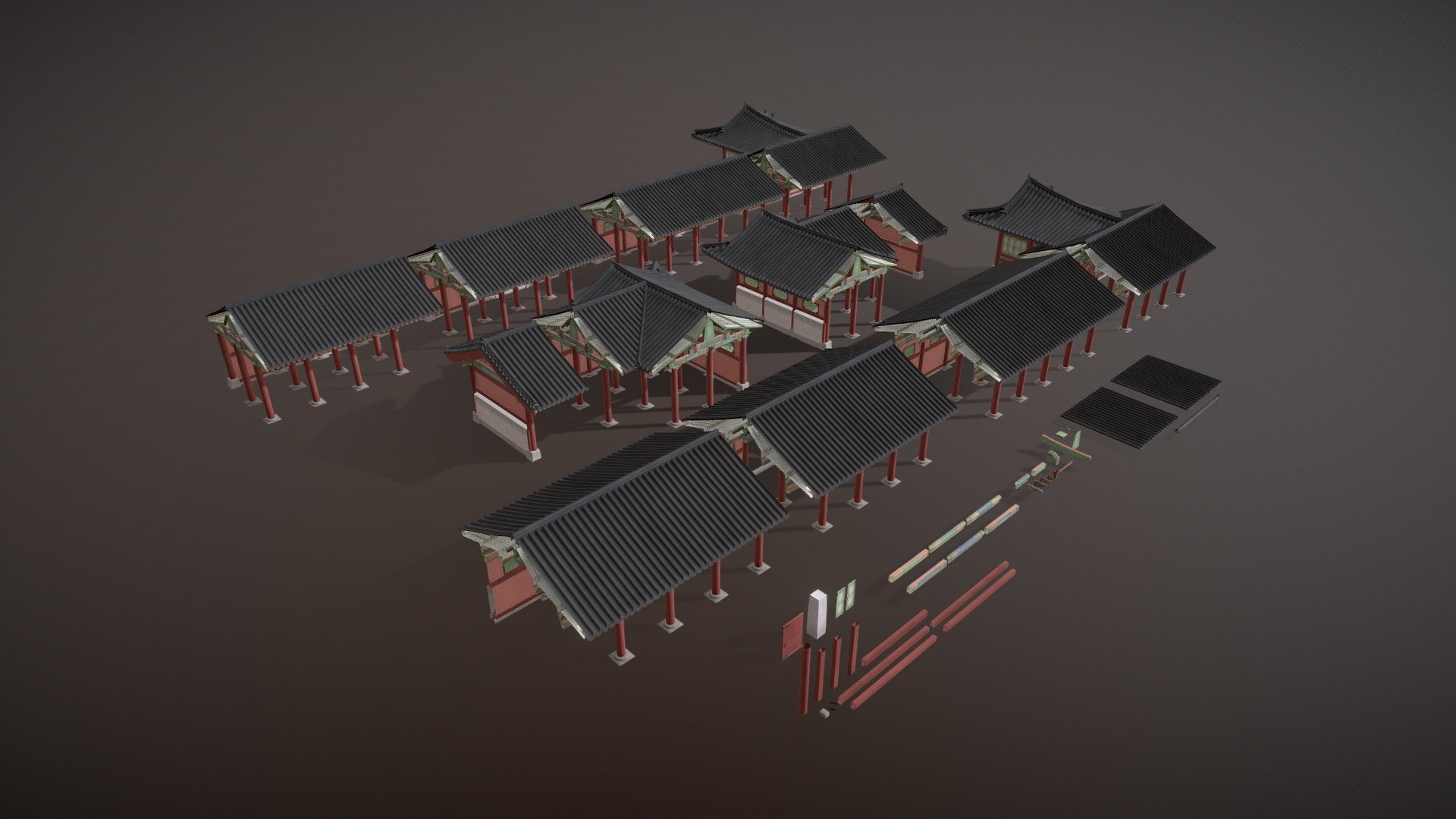 Korea Gyeongbokgung Haenggak(Corridor) Module - Buy Royalty Free 3D ...