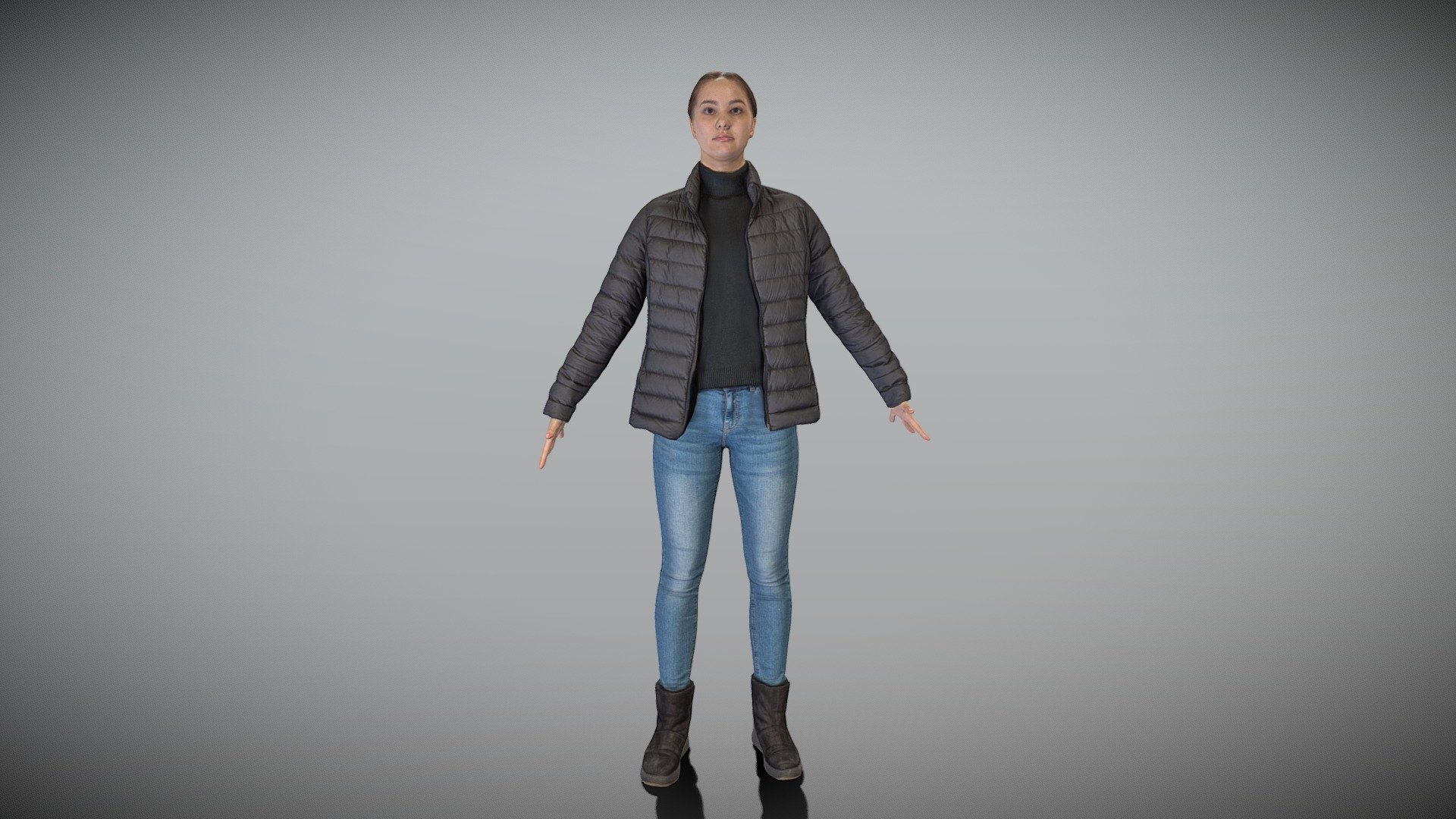 Young woman in puffer jacket in A-pose 391 - Buy Royalty Free 3D model ...