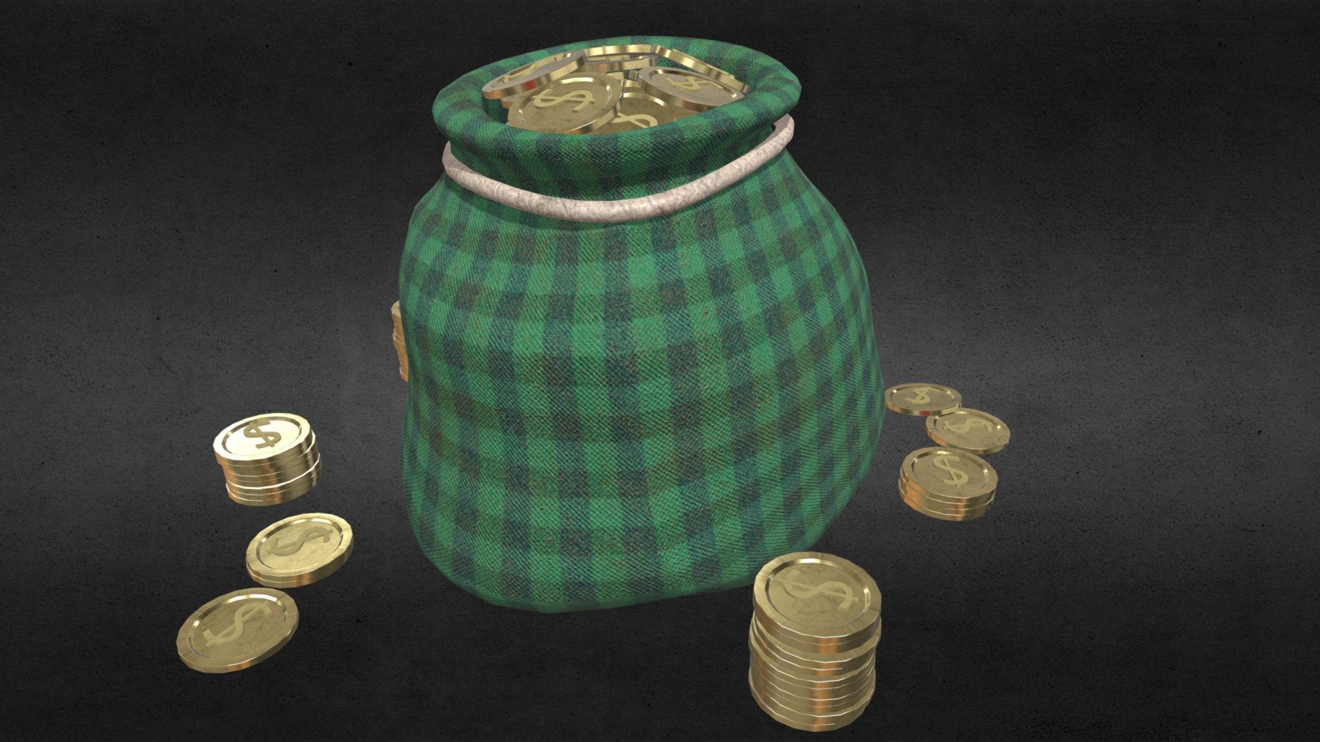 Gold coin bag - 3D model by monel0222 [f0d2fdd] - Sketchfab