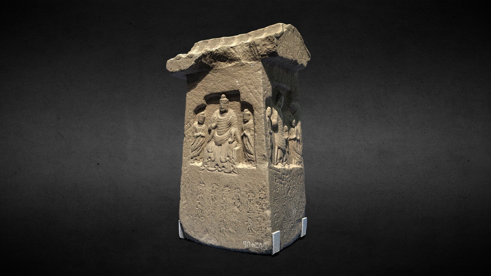 Sitting Buddha stone statue in four-sided shrine - 3D model by ...