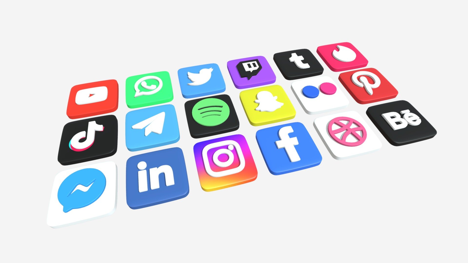 Social Network Icons - 3D model by Larsinne [f1bf14d] - Sketchfab