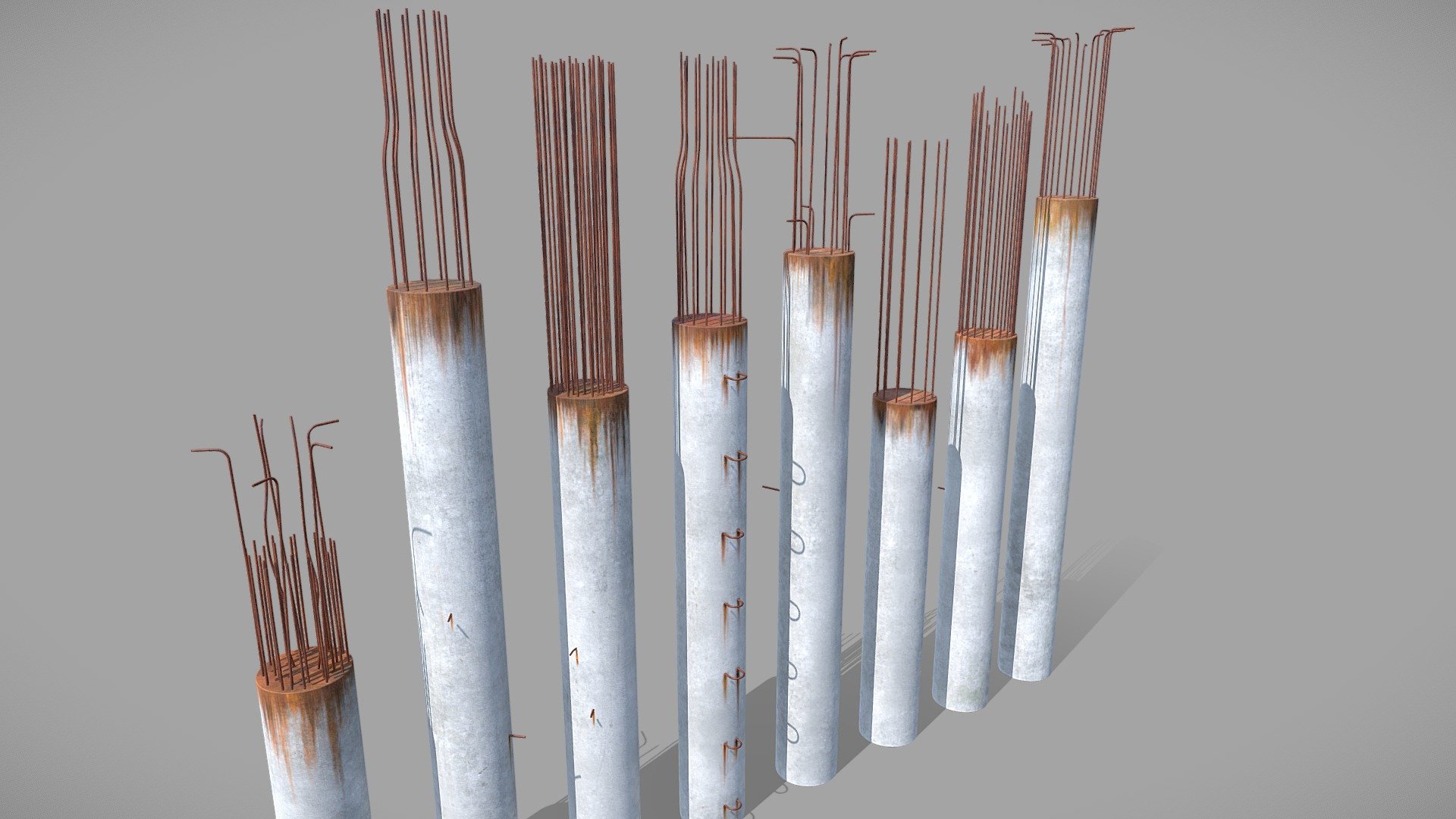 Unfinished concrete pillars with exposed rebar - Buy Royalty Free 3D ...