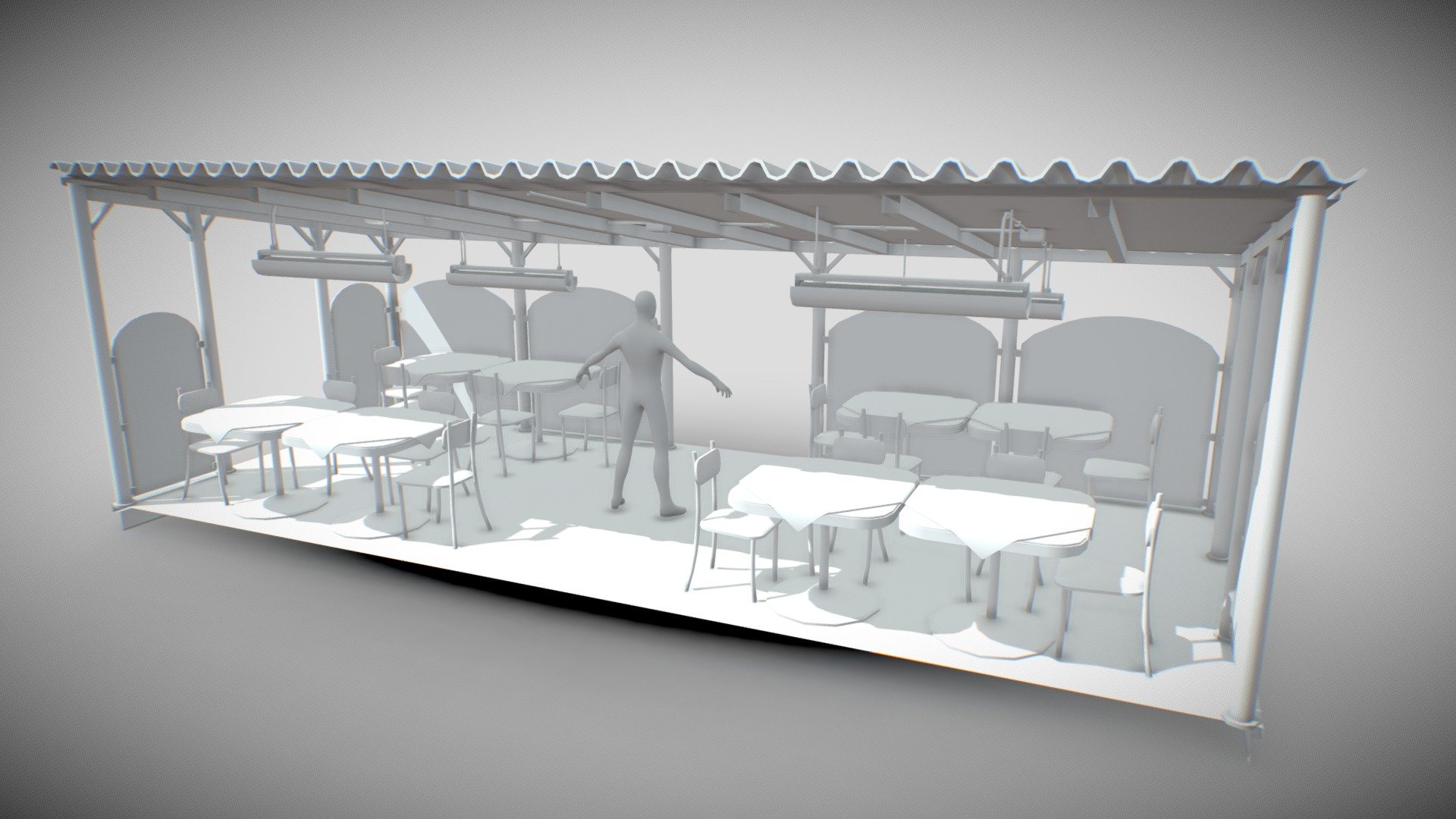 Outdoor Veranda with tables and chairs - Download Free 3D model by ...