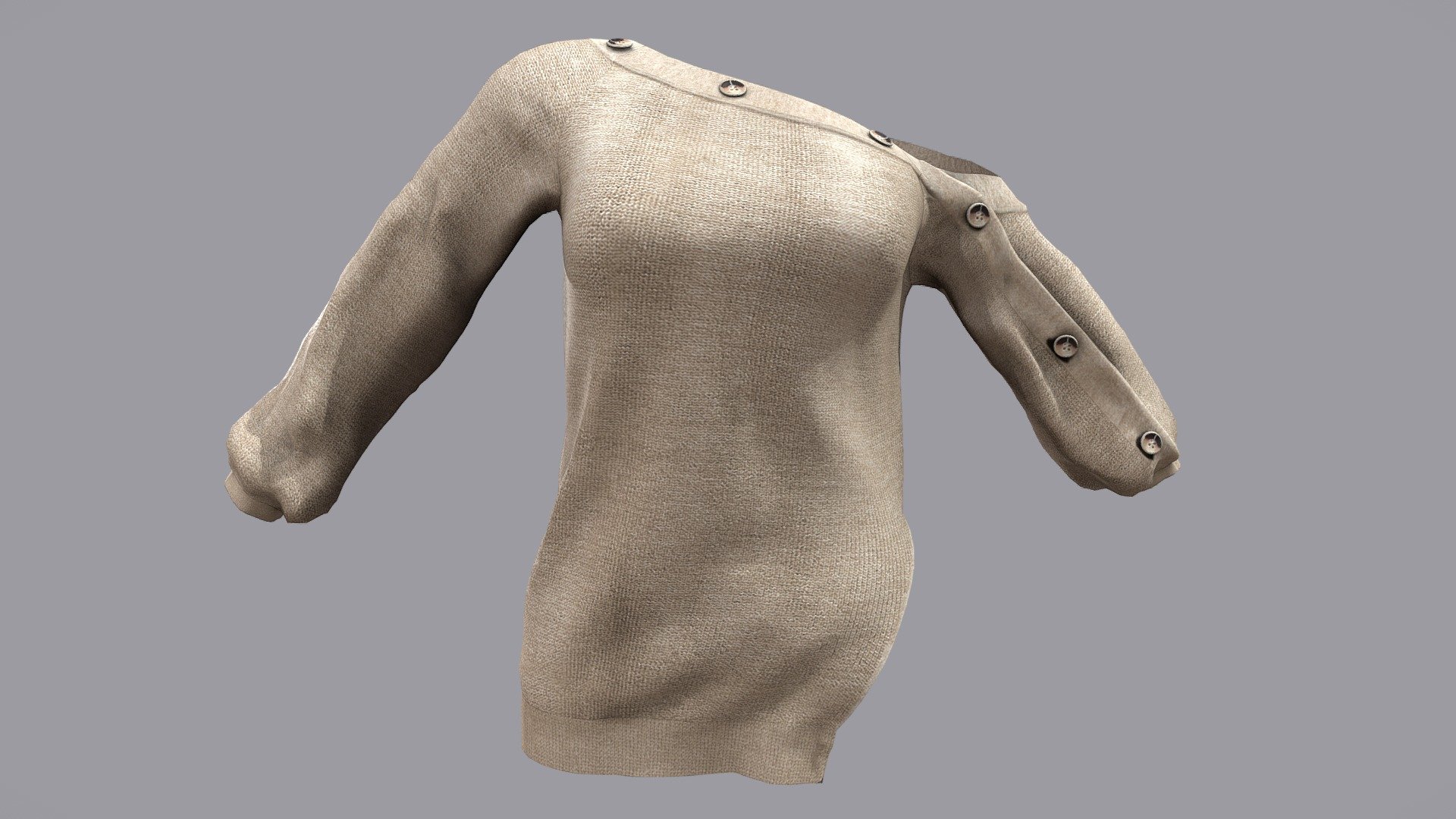 Female Off Shoulder Sweater With Buttons - Buy Royalty Free 3D model by ...