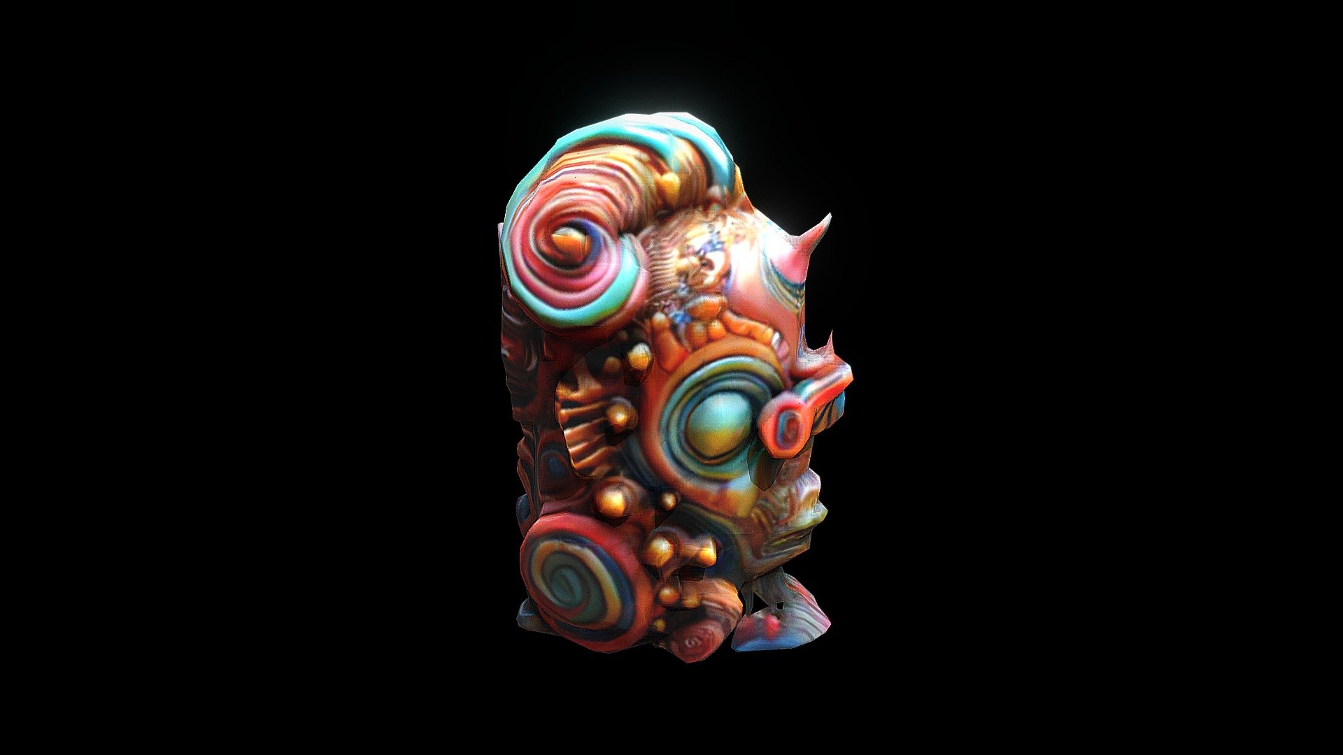 a colorful sculpture of a face with a yellow - Download Free 3D model ...