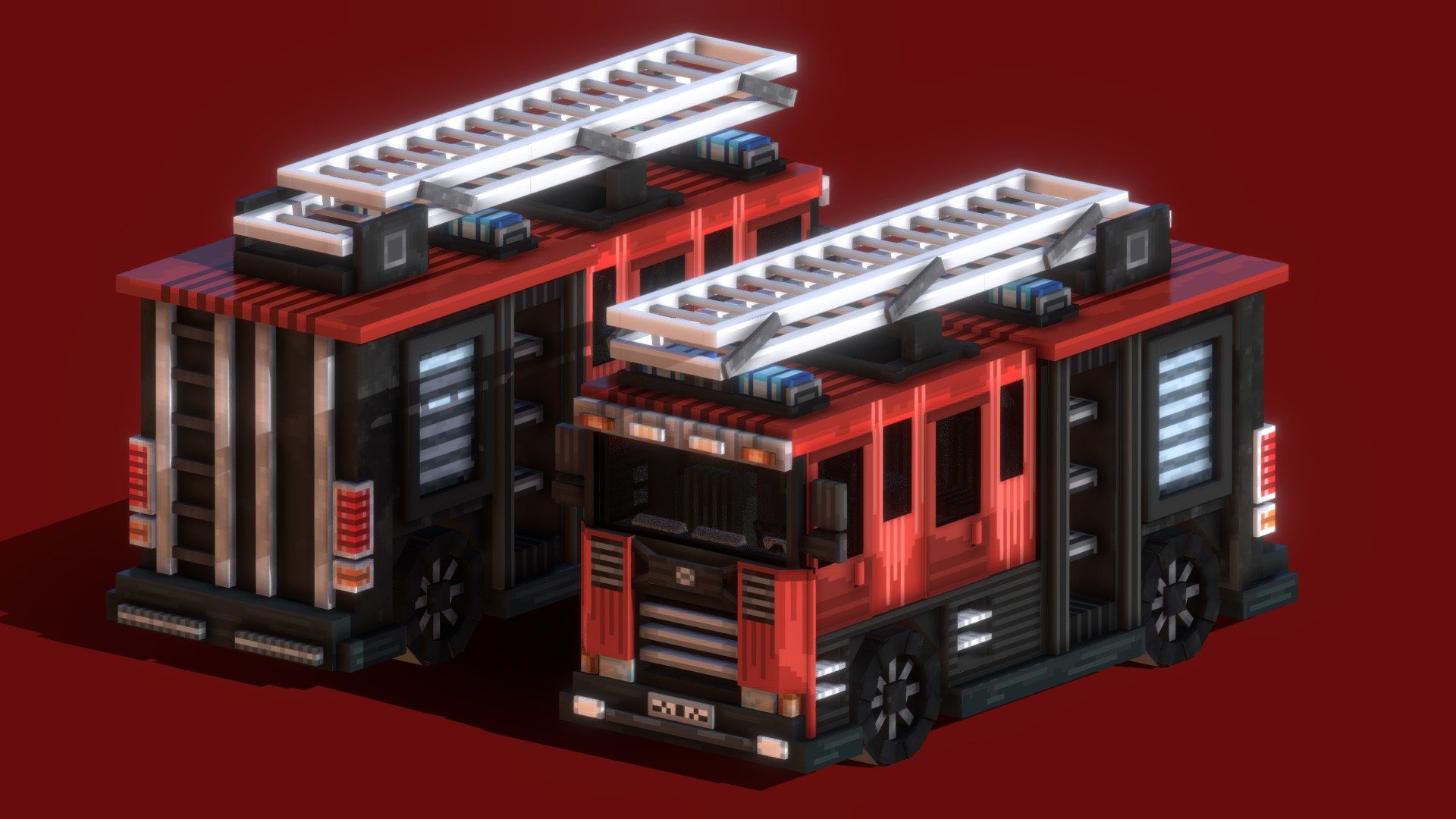 Firetruck blocky minecraft - 3D model by Artbor [f34147b] - Sketchfab