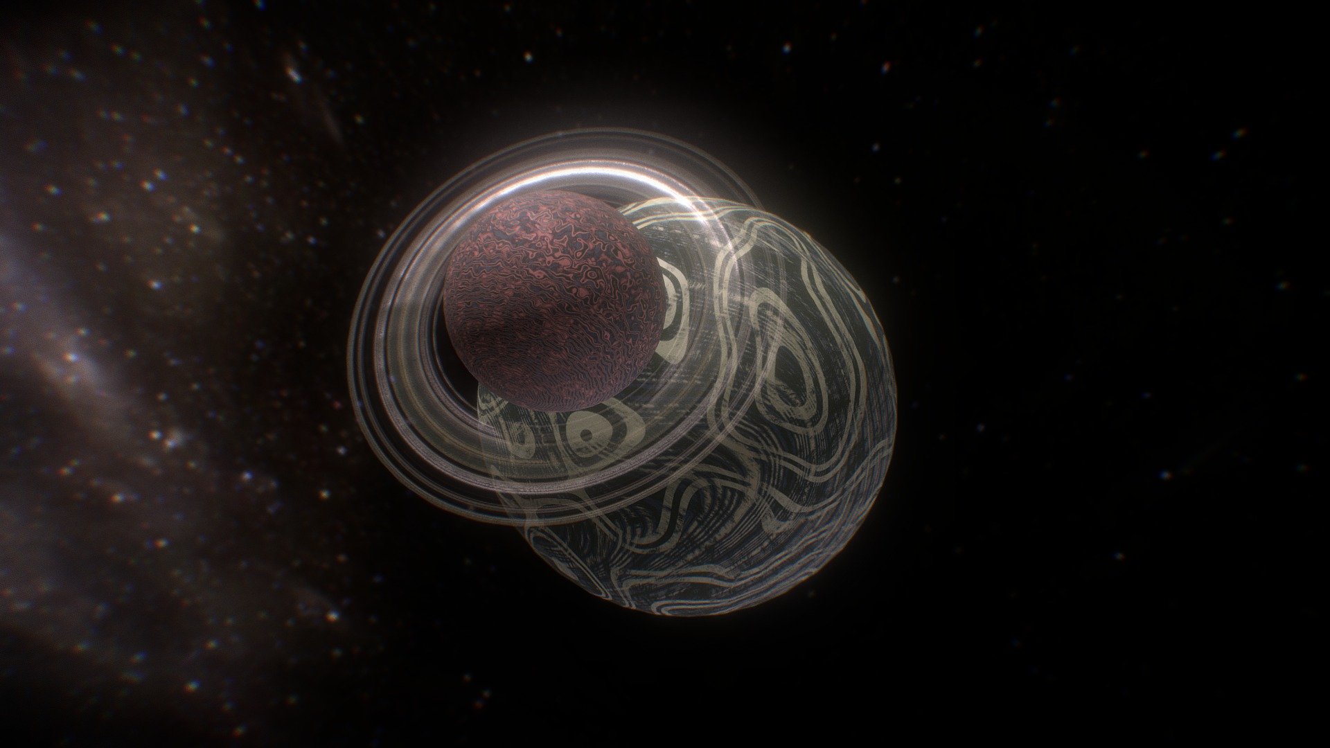 Green world orbiting red planet with rings - Download Free 3D model by ...
