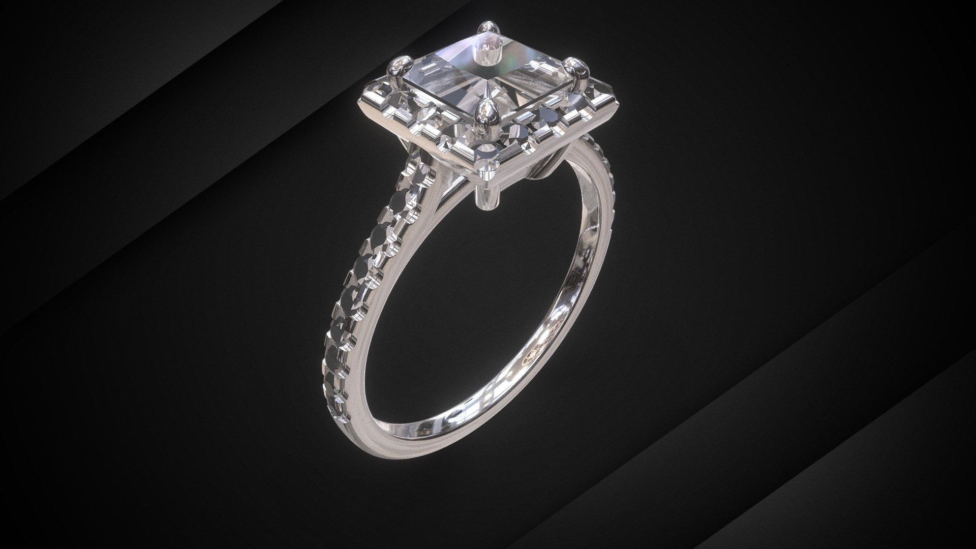 Princess Diamond Cut with halo and pave - 3D model by Luis Rocha ...