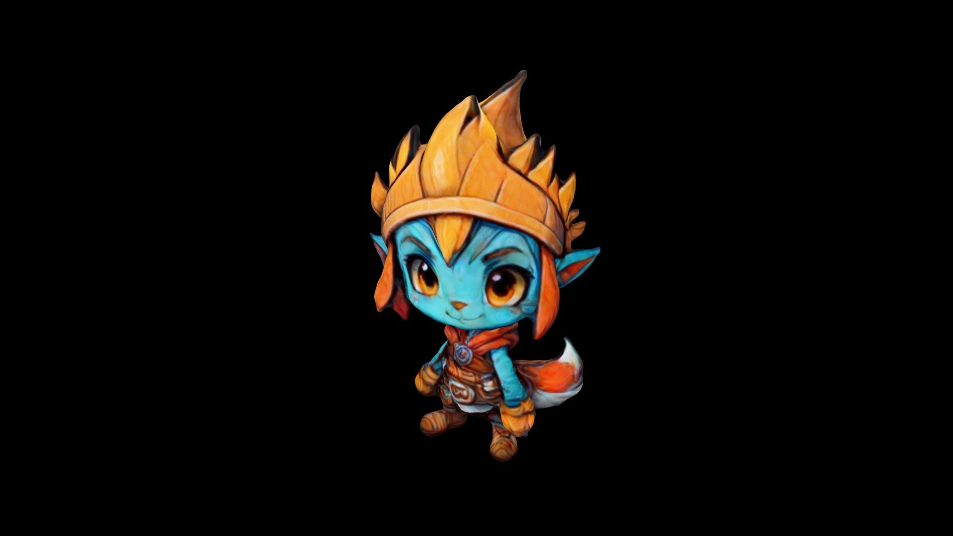 a blue chibi character dressed as a fox warrior - Download Free 3D ...