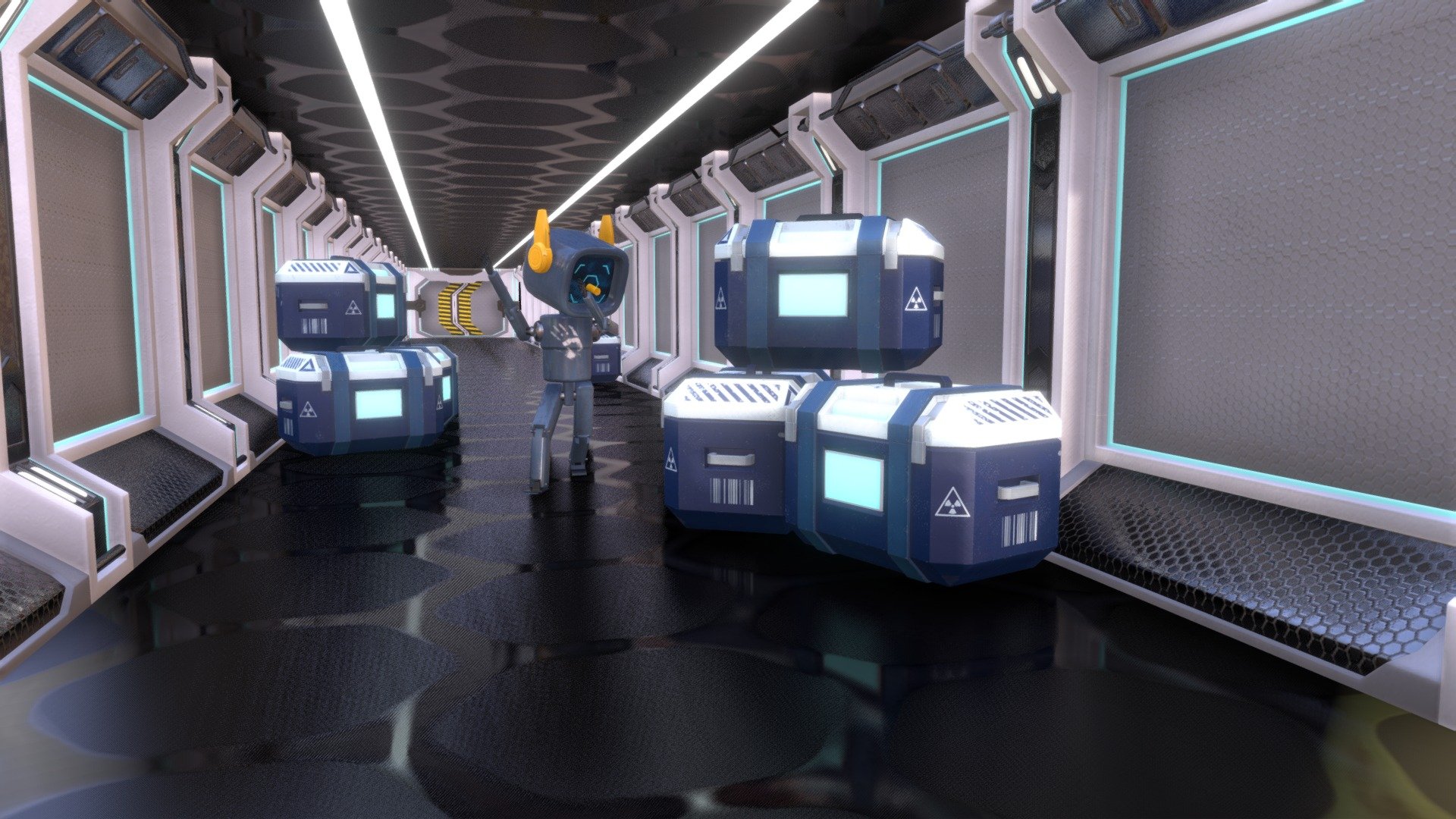 Low Poly Scifi Robot in Modular Corridor - Buy Royalty Free 3D model by ...