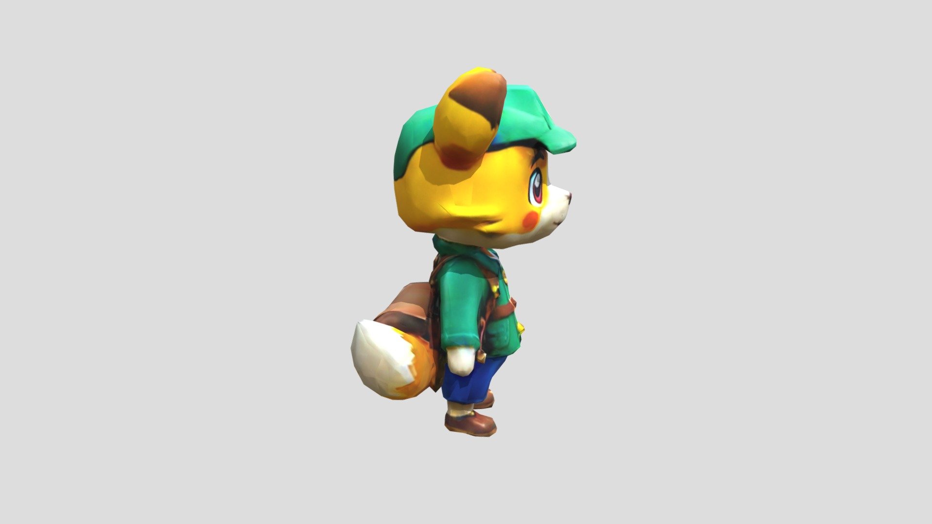 A tanuki character wearing a green uniform and a - Download Free 3D ...