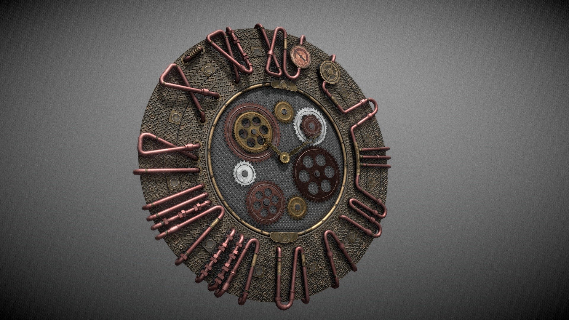 Steampunk Brass Conduit Wall Clock - Buy Royalty Free 3D model by reza ...