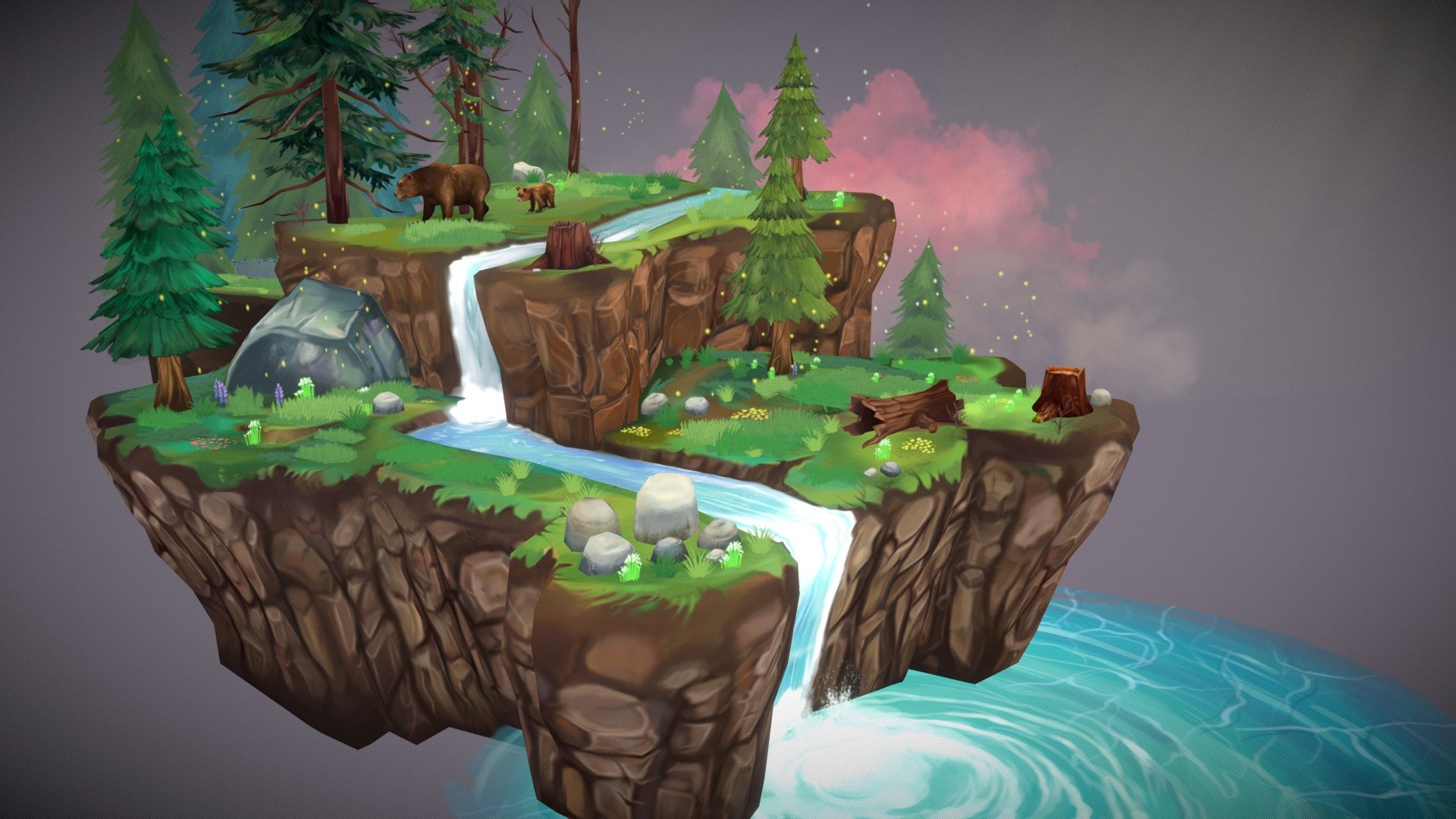 forest and waterfal - 3D model by Engin.Berki [f3ed15c] - Sketchfab