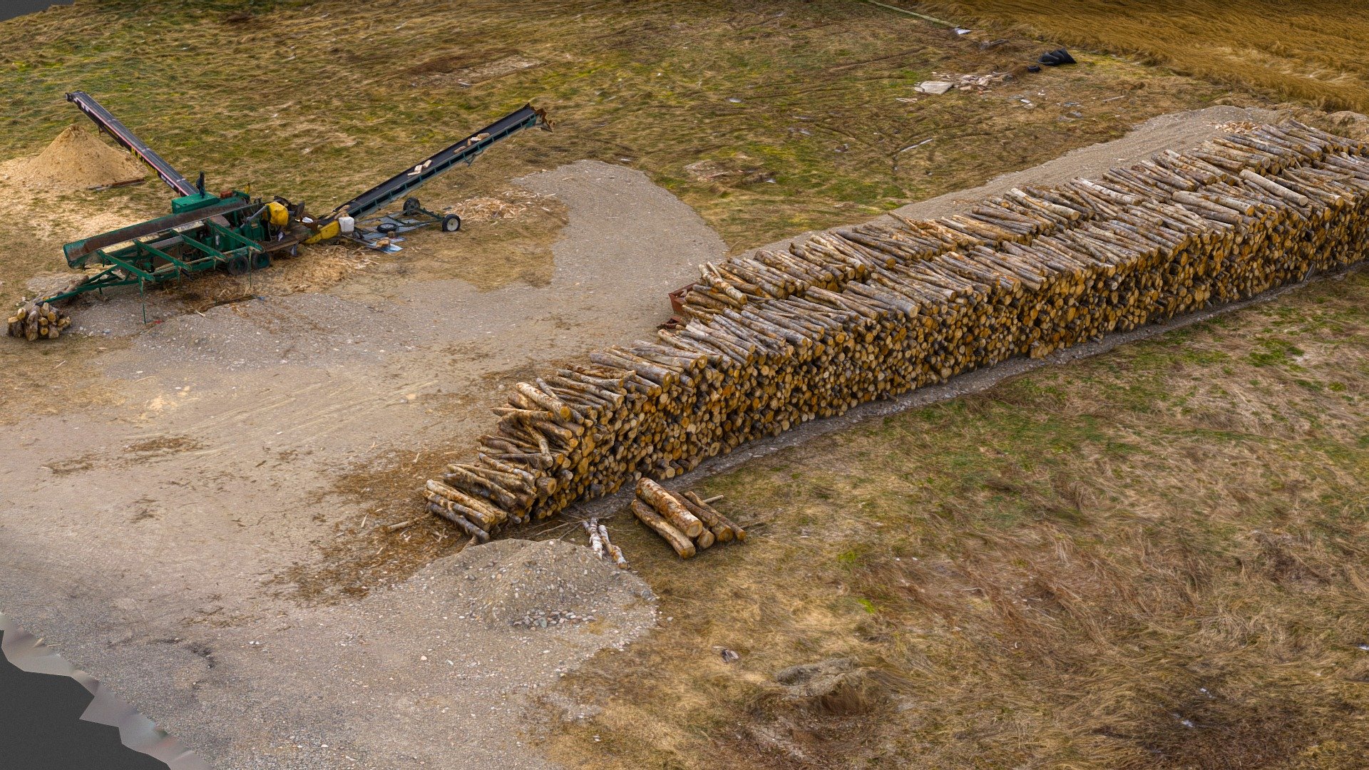 Wood Piling Pile By The Lumber Cutting Machine - Download Free 3D model ...