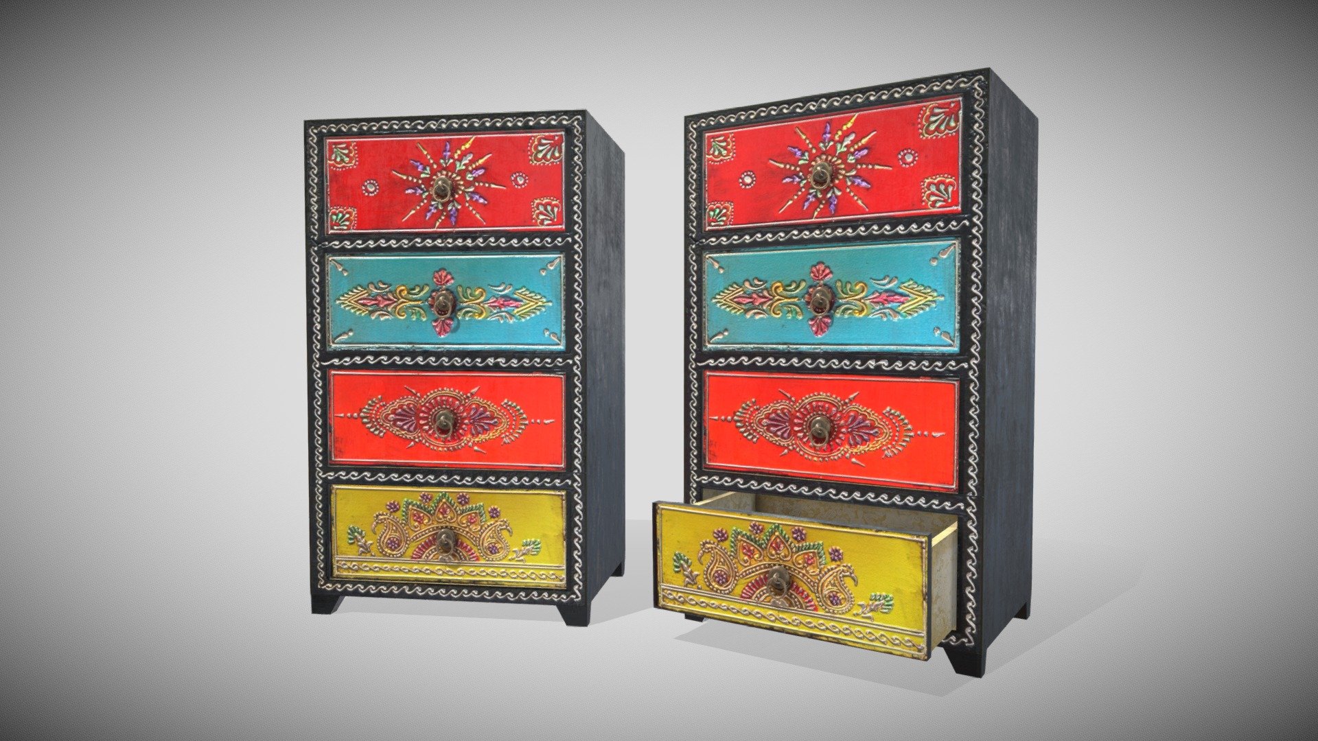 Indian Drawers - Cassettiera_Color - Buy Royalty Free 3D model by ...