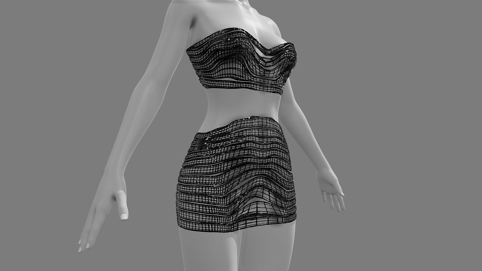 Fishnet bodycon mini skirt and top - Buy Royalty Free 3D model by ...