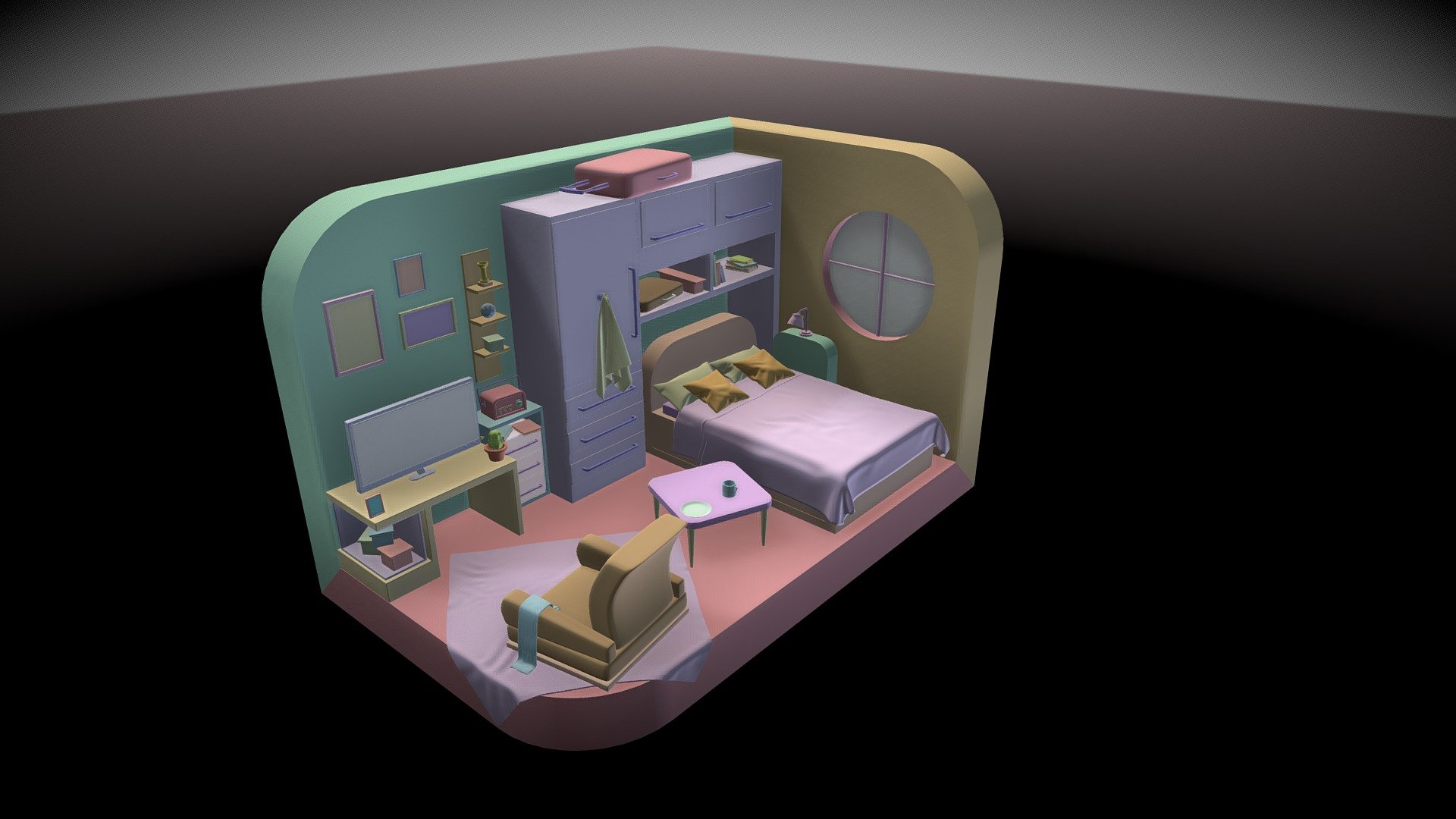Low-polly bedroom - 3D model by albertotkd [f4caa95] - Sketchfab