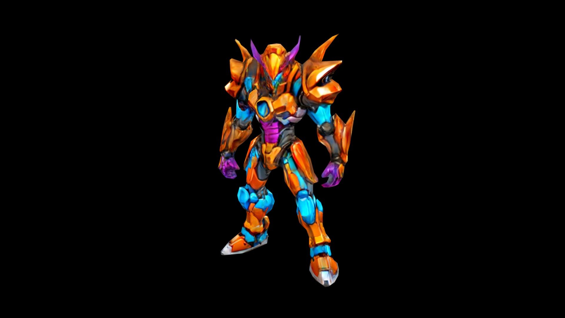 An orange and blue robot with multiple arms, a h - Download Free 3D ...