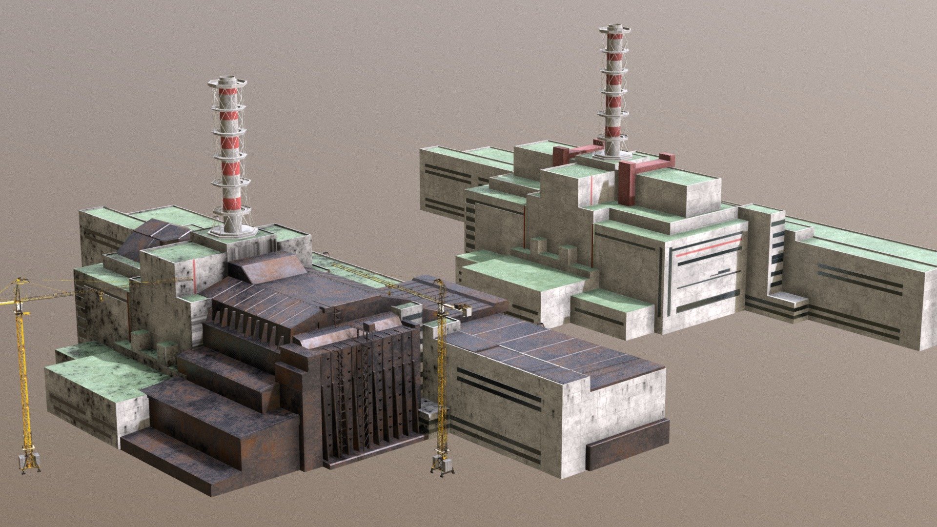 Chernobyl plant - 3. and 4. sarkofag + before - Buy Royalty Free 3D ...