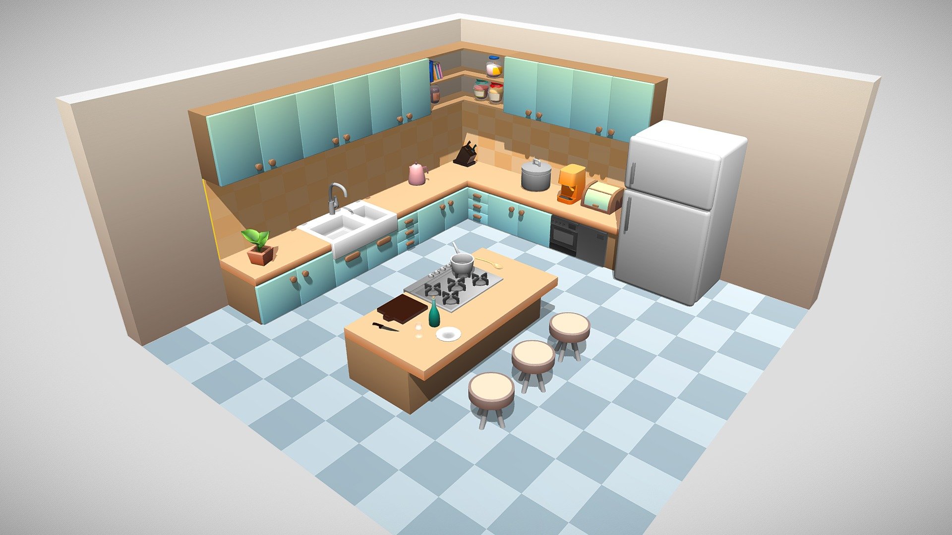 Low Poly Kitchen - 3D model by gunes.duyul [f6b468d] - Sketchfab