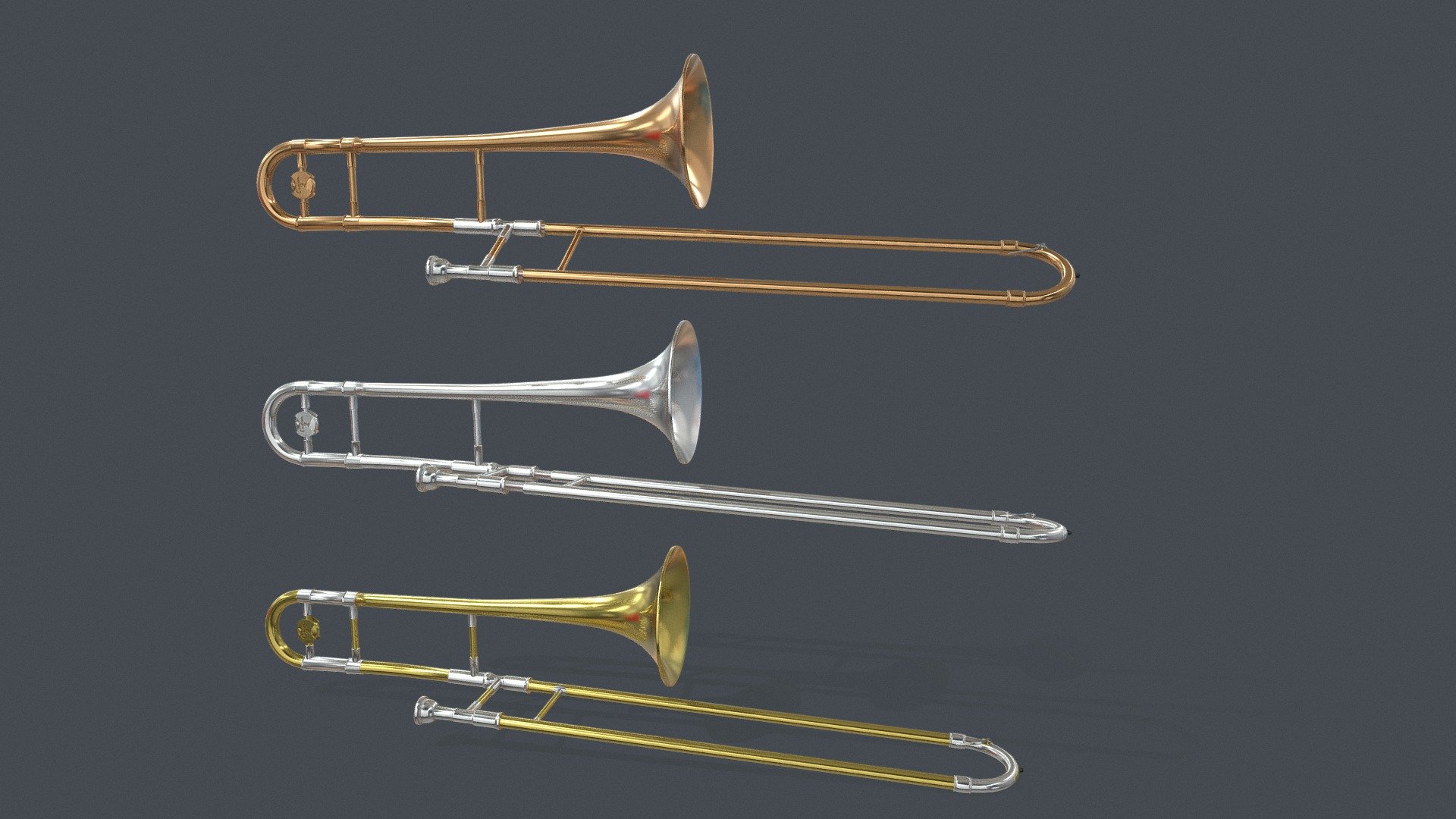 Tenor Trombone 3 Materials Brass Copper Silver - Buy Royalty Free 3D ...