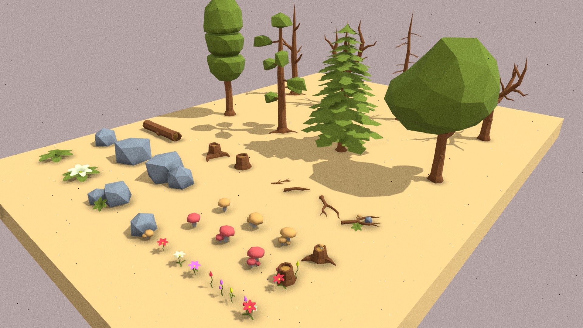 Low Poly Trees Grass Plants and Rocks VR AR - 3D model by Plaxa ...