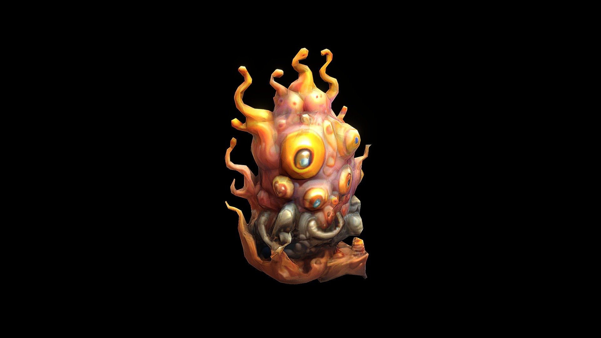a cartoon drawing of a monster with many eyes - Download Free 3D model ...