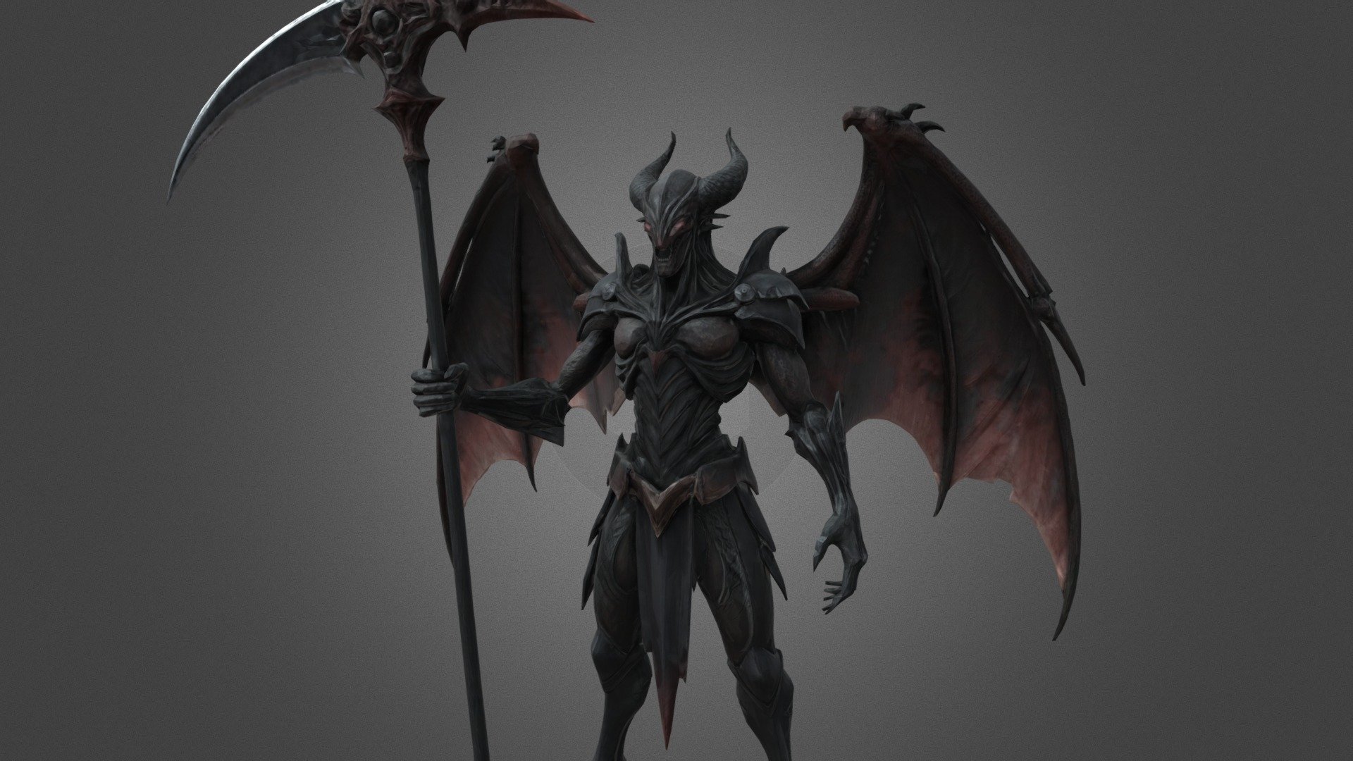 Dark Winged Demon Grim Reaper with Giant Scythe - Download Free 3D ...