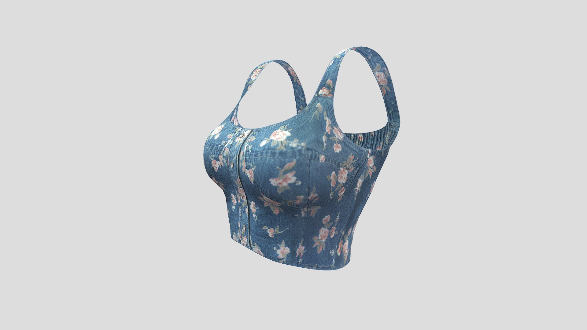 Female Flowers Print Denim Bralet - Buy Royalty Free 3D model by 3dia ...
