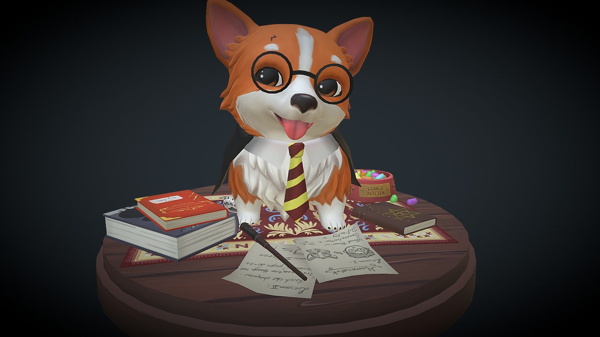 Corgi Potter - 3D model by Luana Bueno (@luanabueno) [f7fa1fa] - Sketchfab