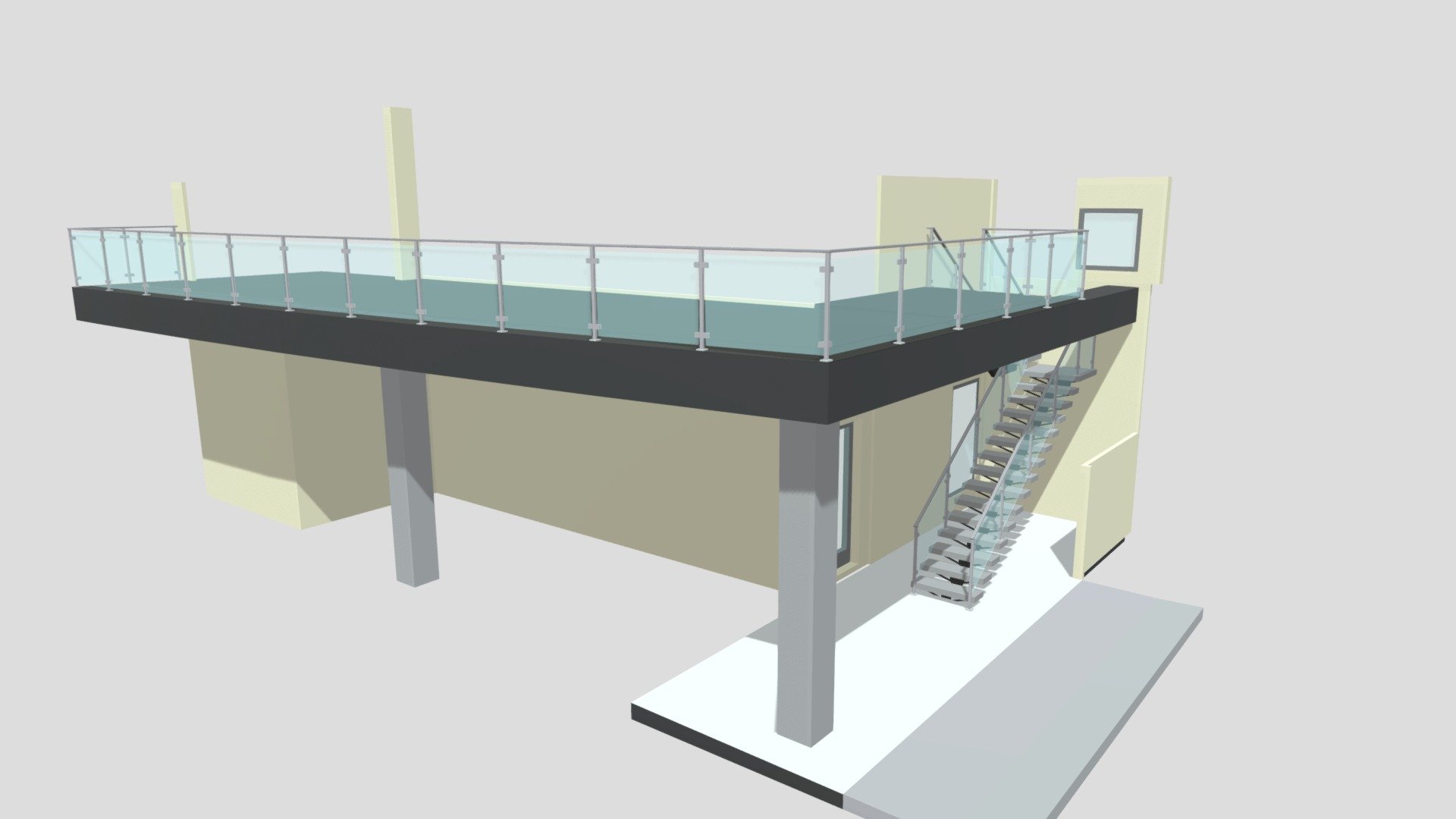Ext Single Stringer & Glass Rails - Greenburg - Download Free 3D model ...