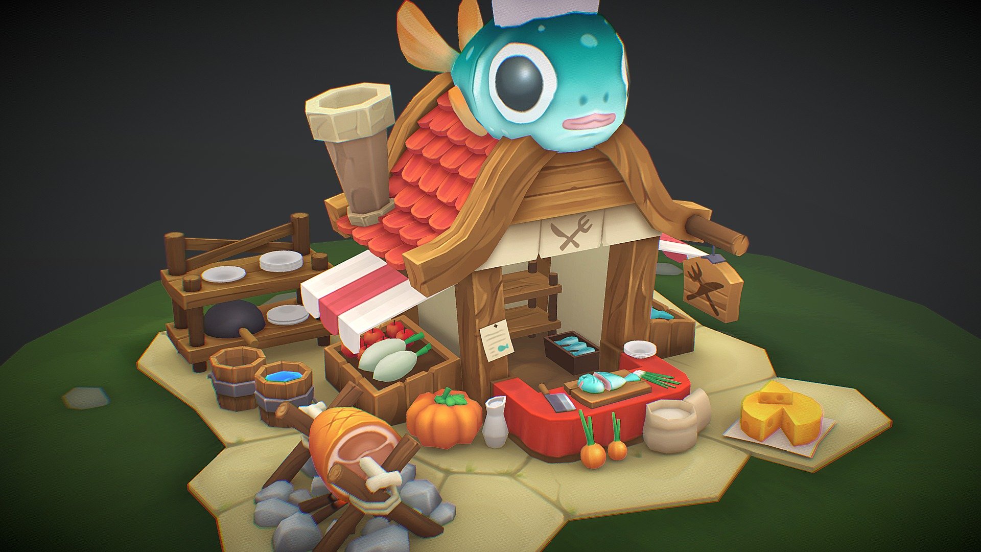 Fish shop building - 3D model by Duc Le (@Bluewalk) [f8aa43f] - Sketchfab