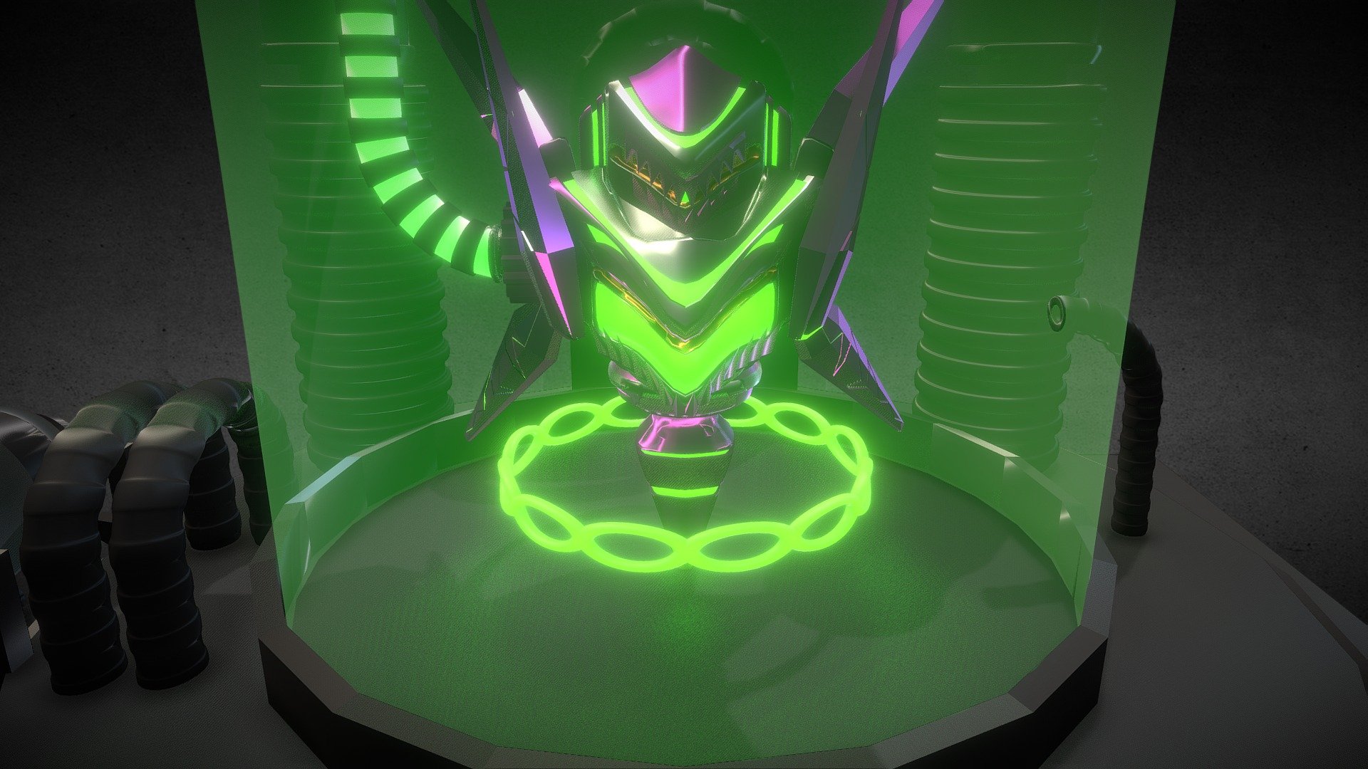 Alien speciment in a tube glowing sinisterly - 3D model by Muhammad ...