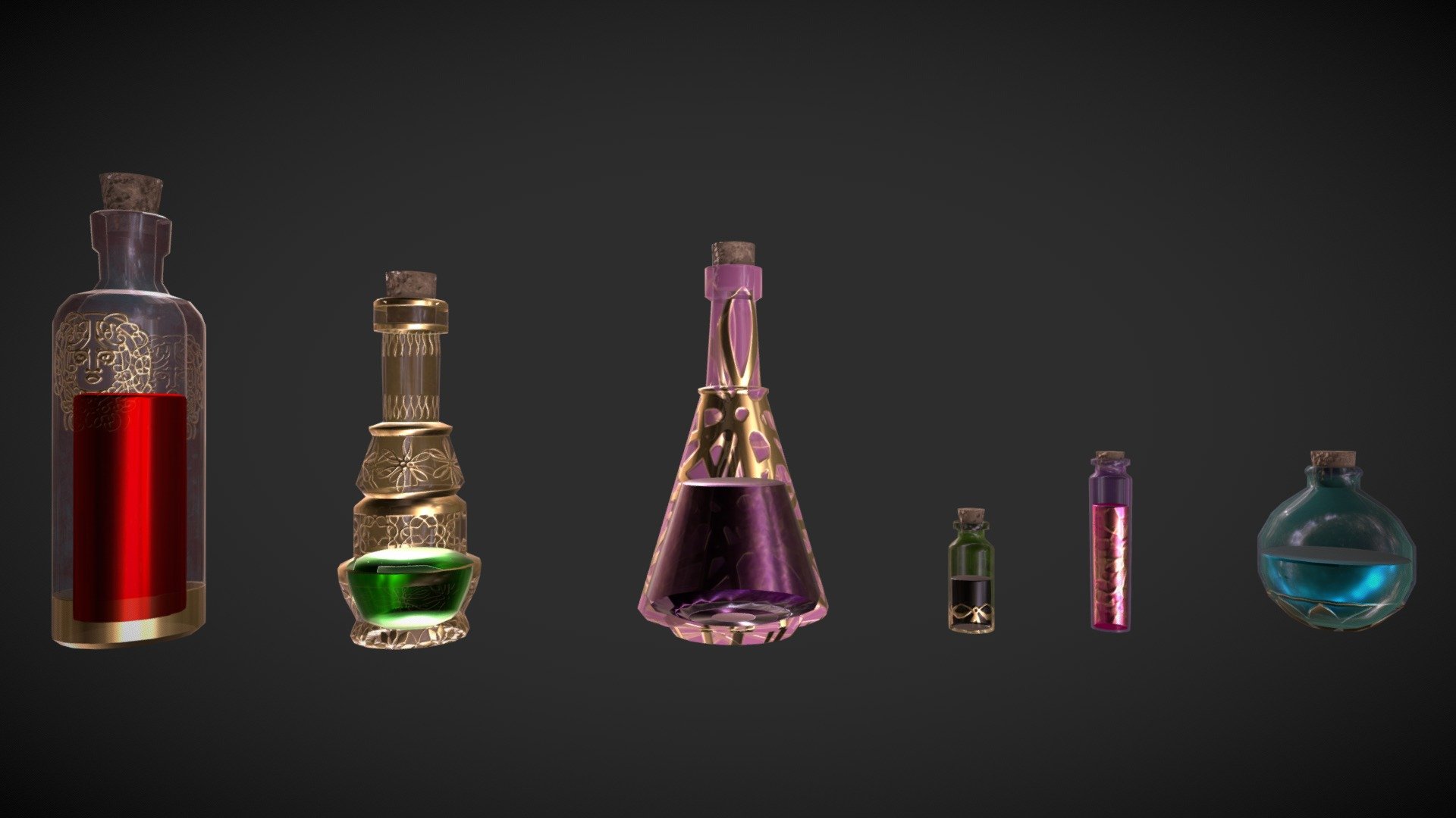 Potion Bottles - 3D model by Pat Sipes (@pasipes) [f9378e7] - Sketchfab