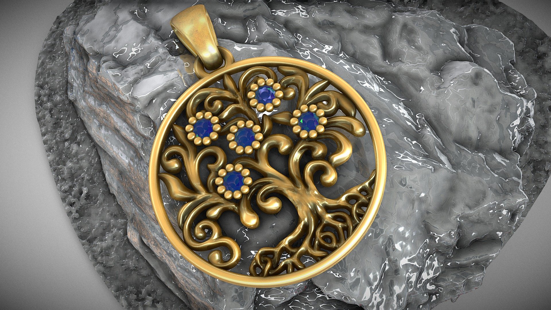 Tree pendant with blue stones - 3D model by Wox936 Jewlry design ...
