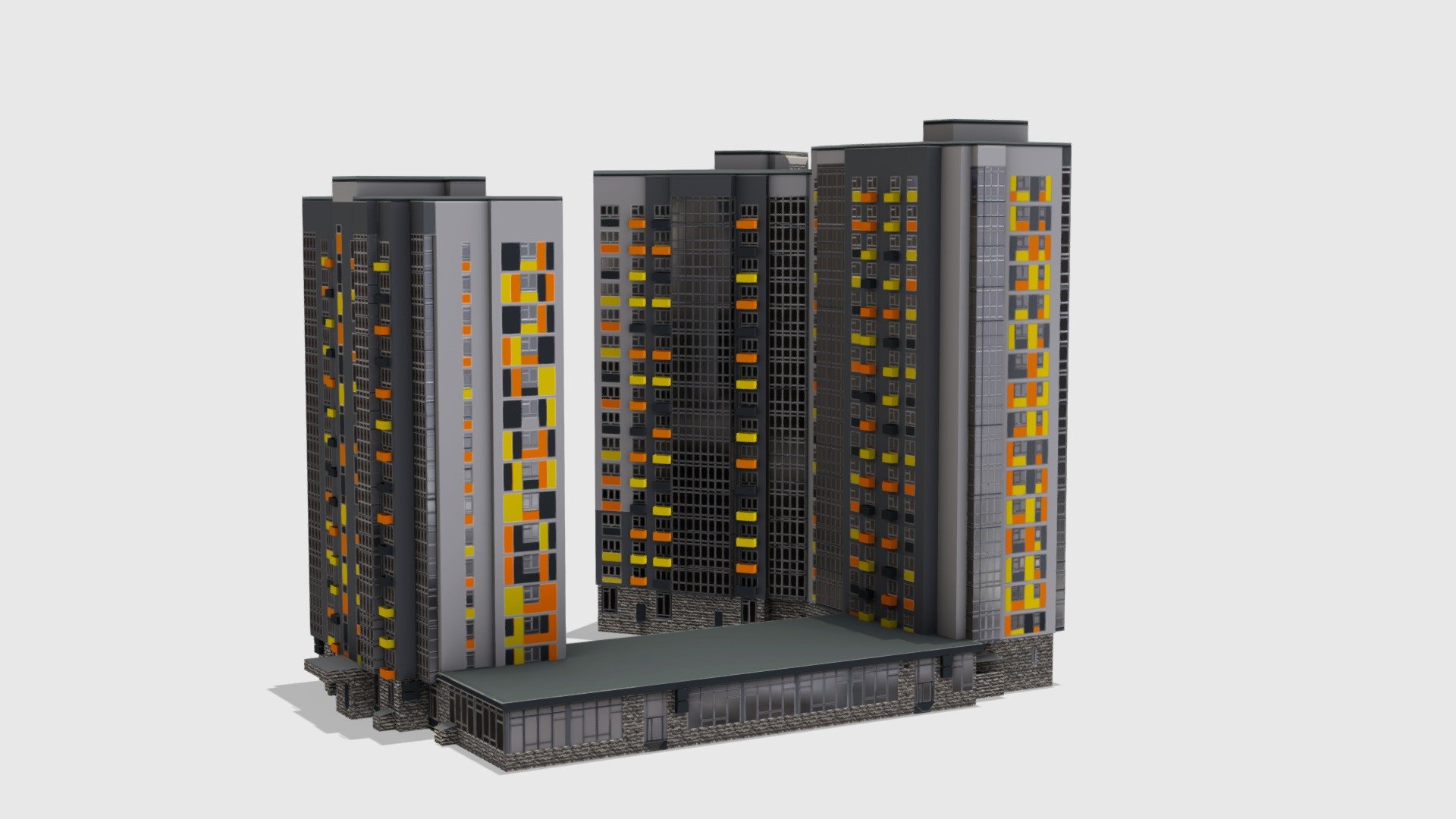 Multi-Section High-Rise 3D Model - Download Free 3D model by ...