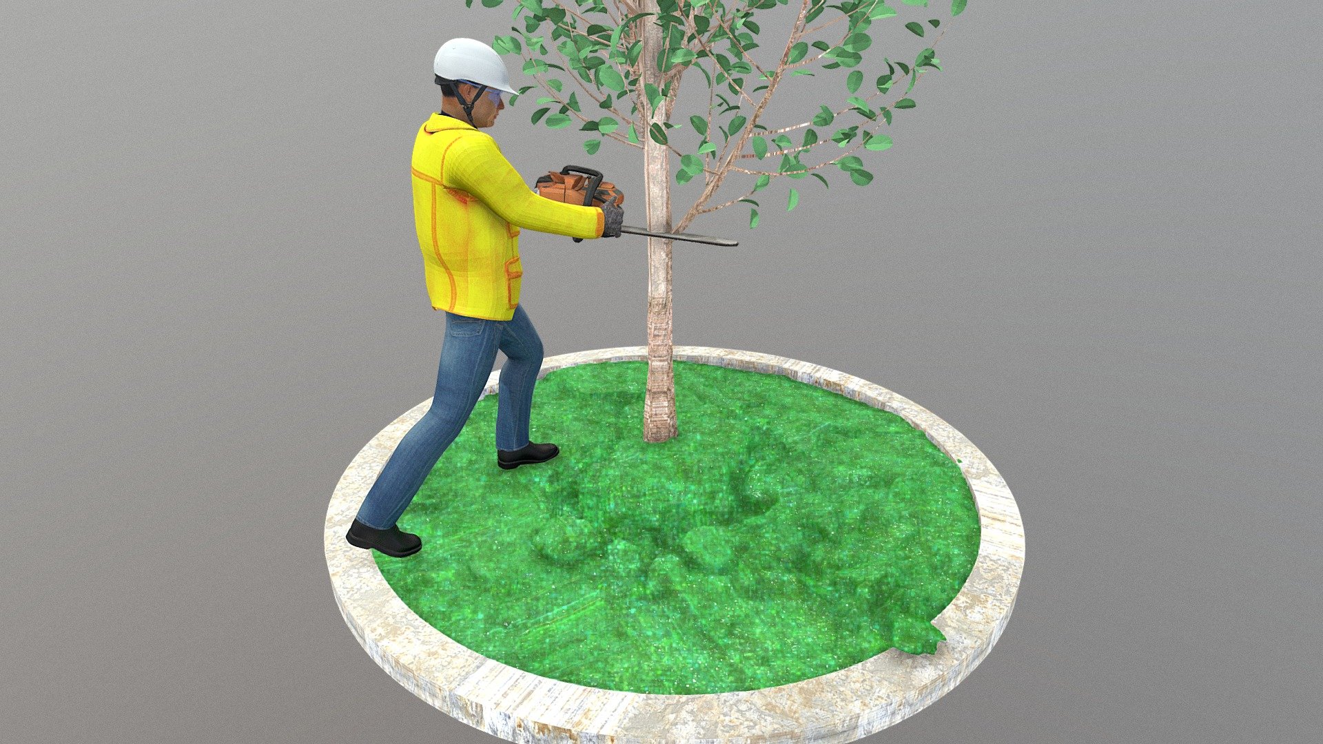 Worker with chainsaw cutting a tree - Download Free 3D model by grewe ...