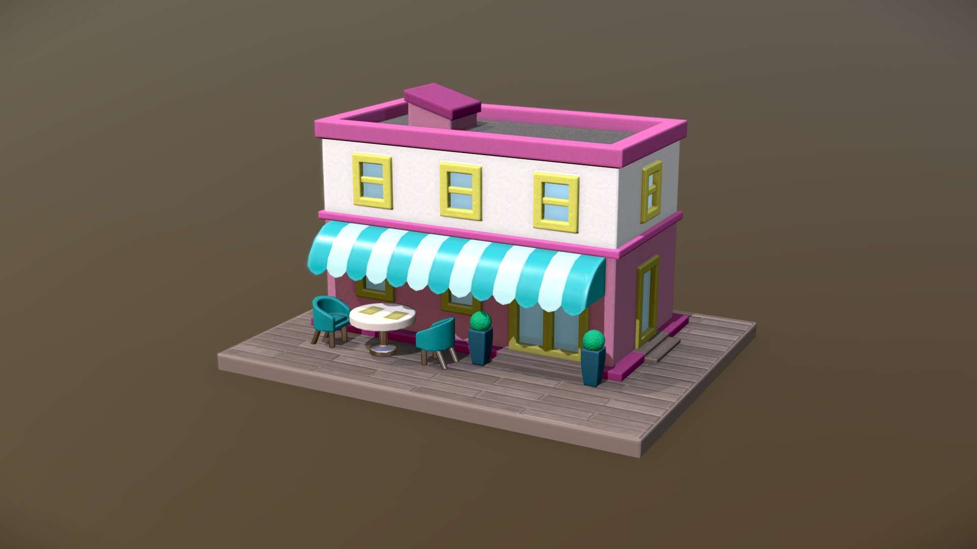 Lowpoly building. Cafe - 3D model by kate_kmit [f9f628f] - Sketchfab