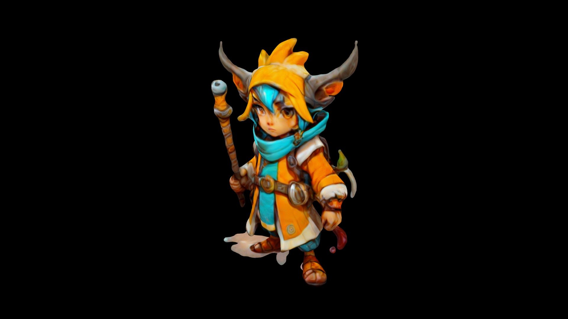 a character dressed in orange and blue robes hol - Download Free 3D ...