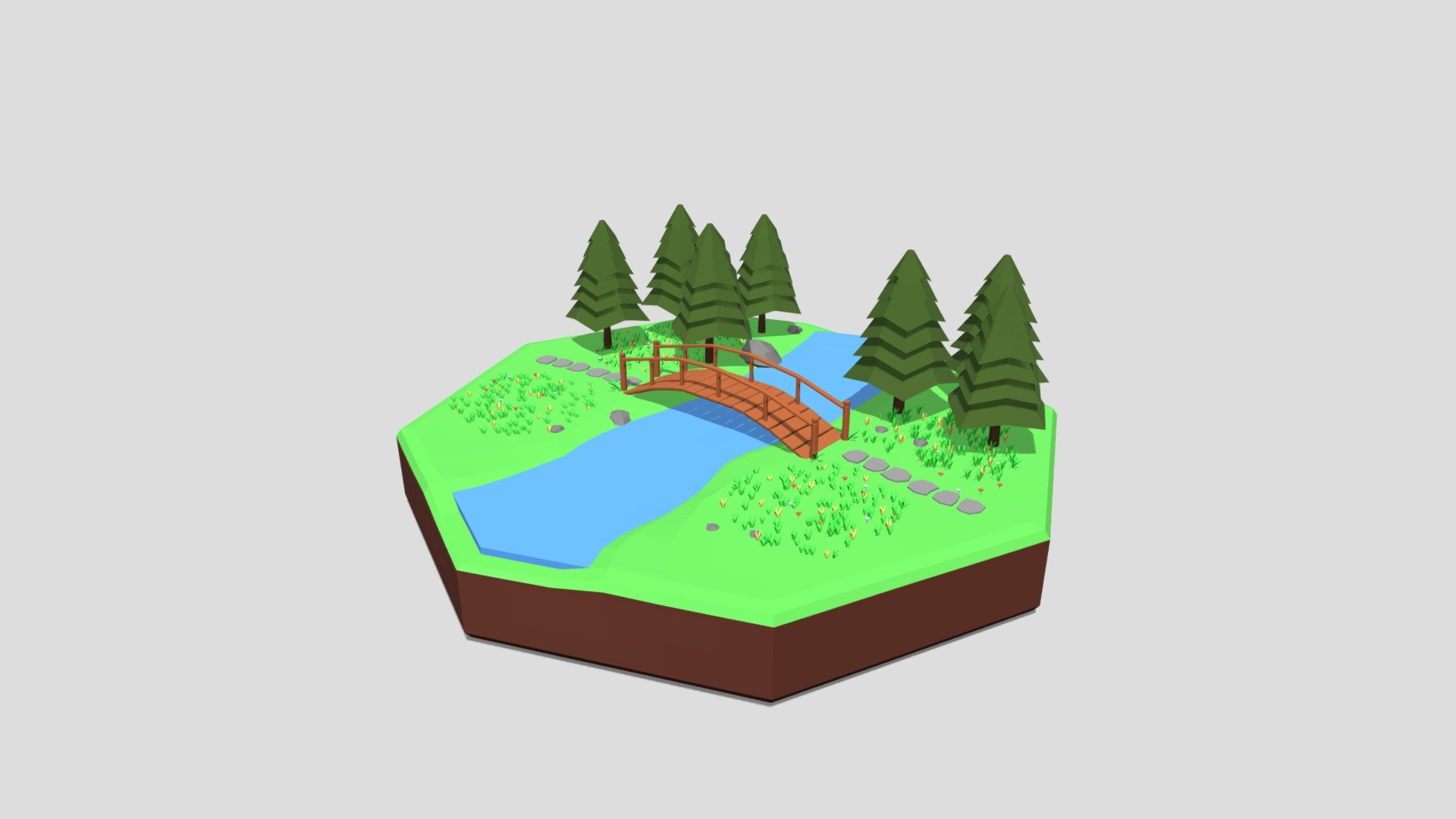 Low Poly Cartoon Forest Bridge Scene - Buy Royalty Free 3D model by ...