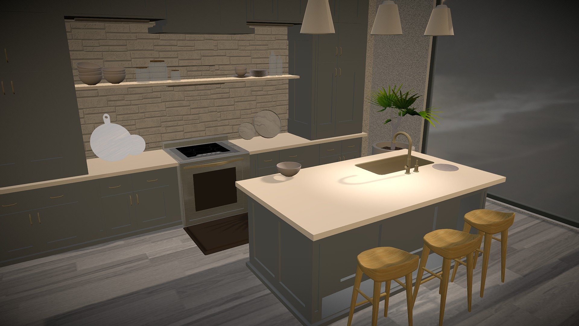 Modern Kitchen - 3D model by cprybylinski [fa74069] - Sketchfab
