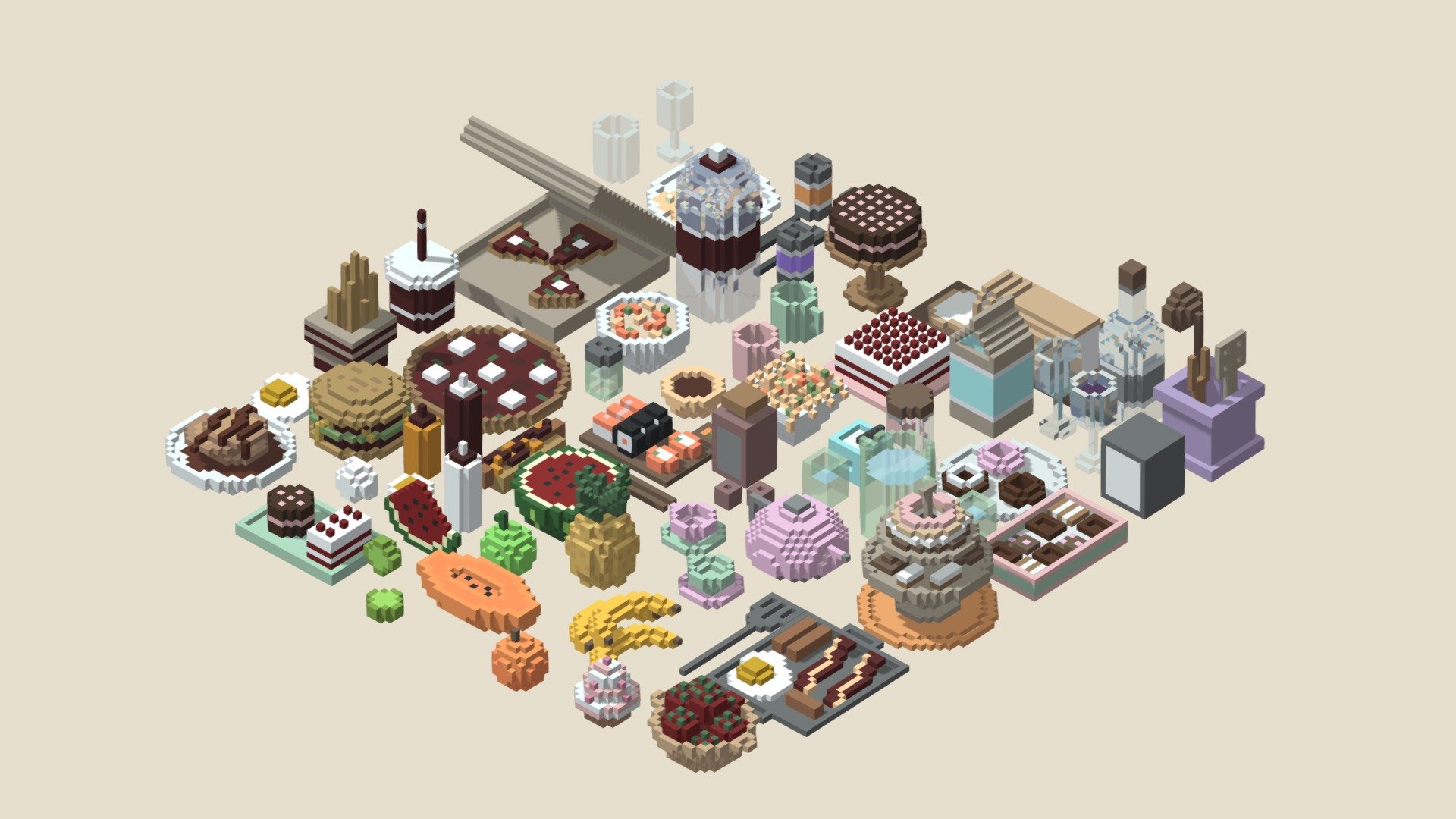 Voxel Food Pack (+50 items) - Buy Royalty Free 3D model by Sora ...
